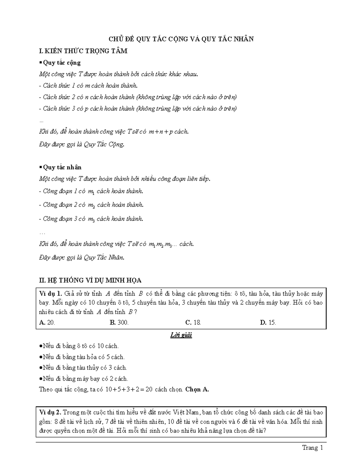 Tai lieu chu de quy tac cong va quy tac nhan - CHỦ ĐỀ QUY TẮC CỘNG VÀ ...