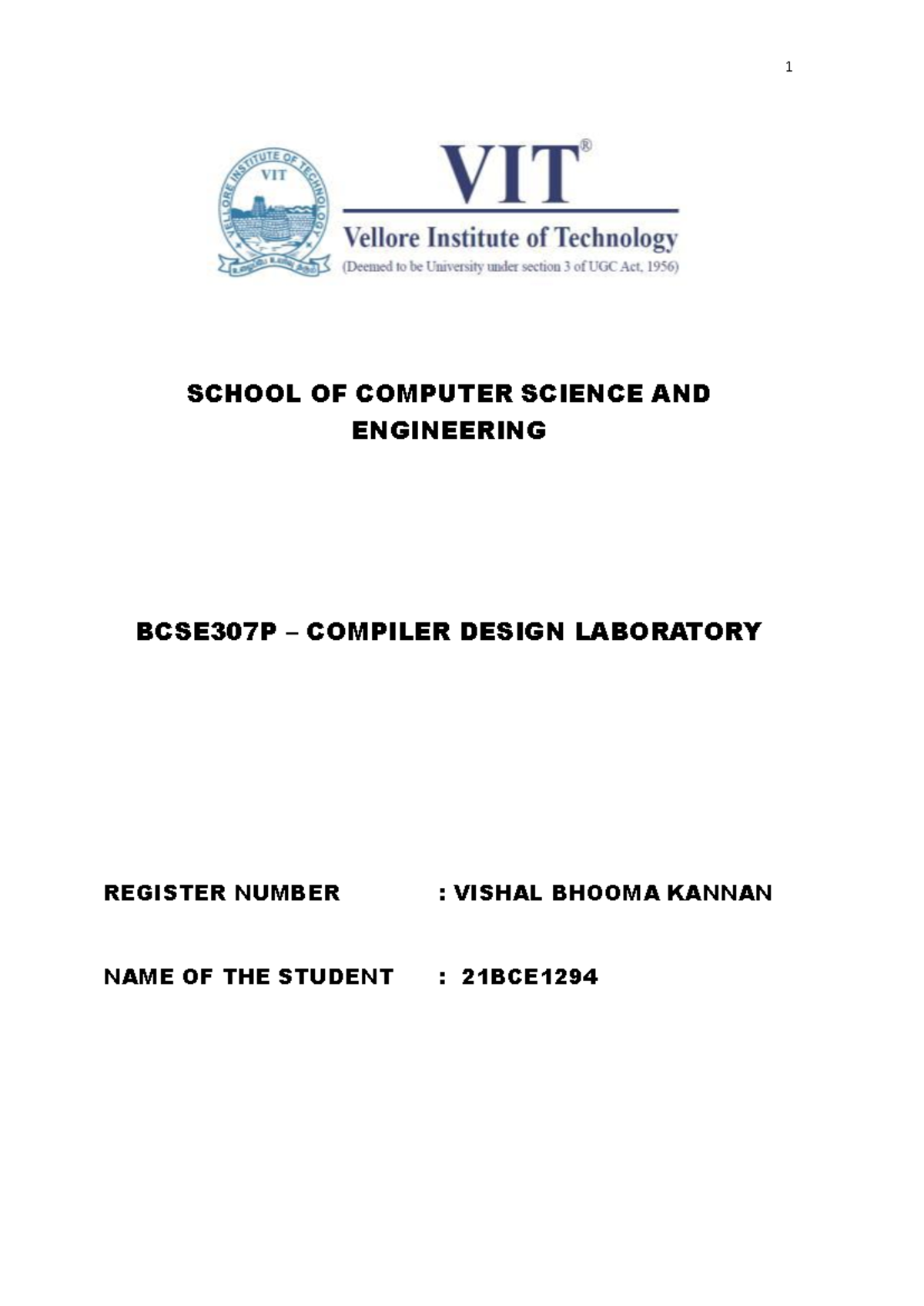 BCSE307P Compiler Lab Manual - SCHOOL OF COMPUTER SCIENCE AND ...