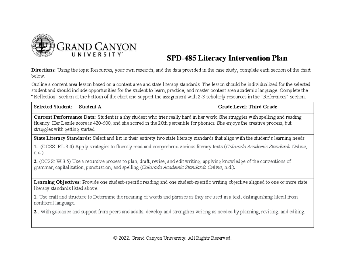 SPD-485 RS T8 SPD 485 Literacy Intervention Plan - SPD-485 Literacy Intervention Plan Directions ...