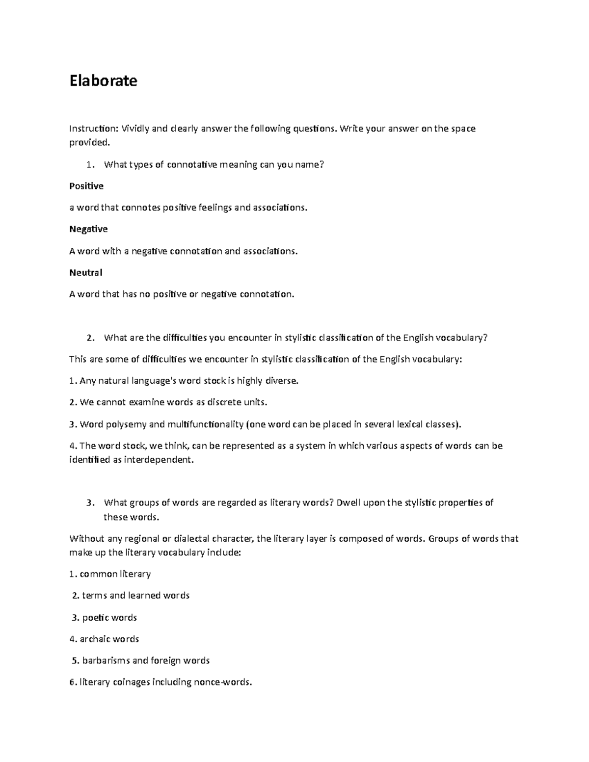 Elaborate 4 - Task assessment - Elaborate Instruction: Vividly and ...