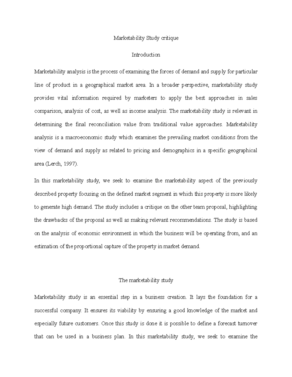 Marketability Study Critique - Studocu