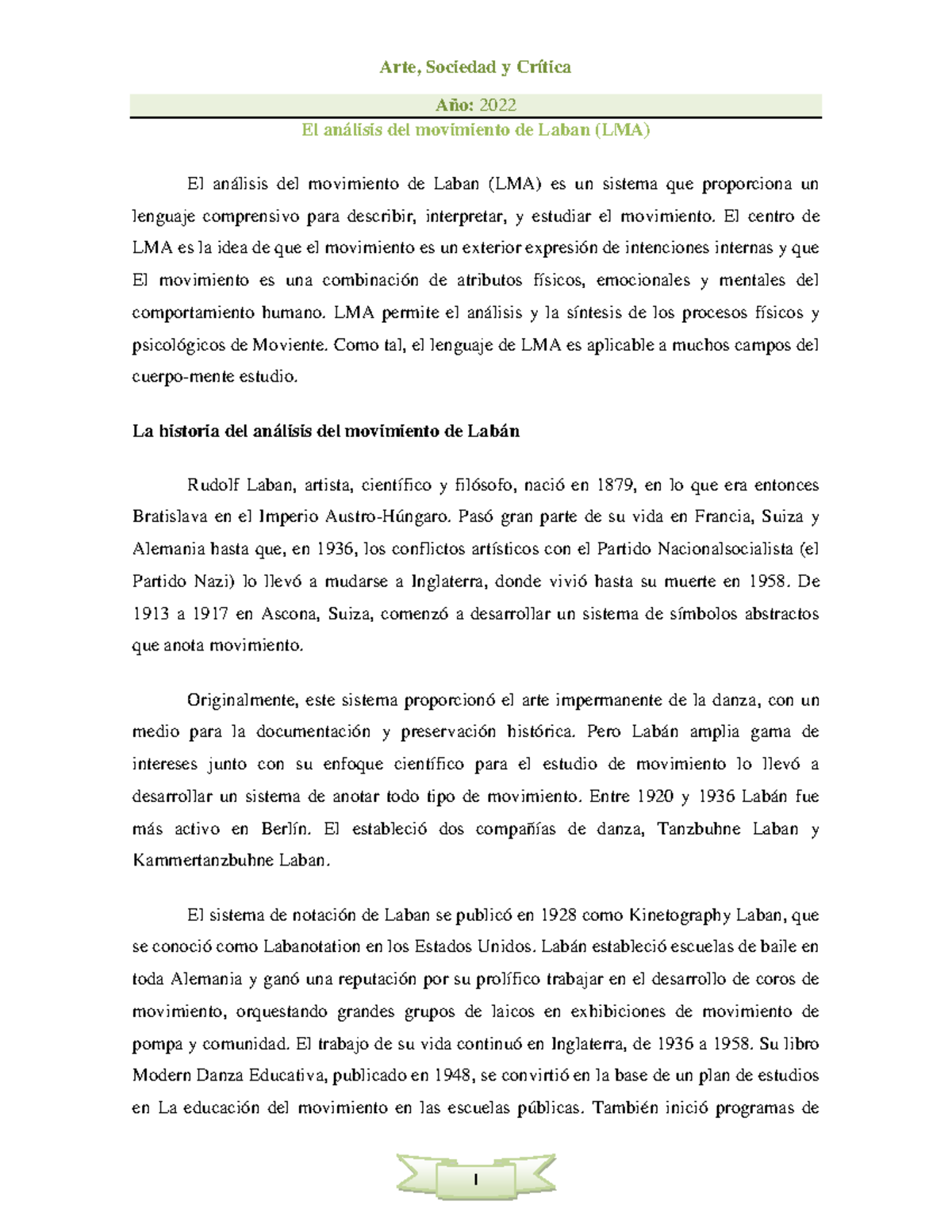 Arte, Sociedad y Crítica - El análisis del movimiento de Laban (LMA ...