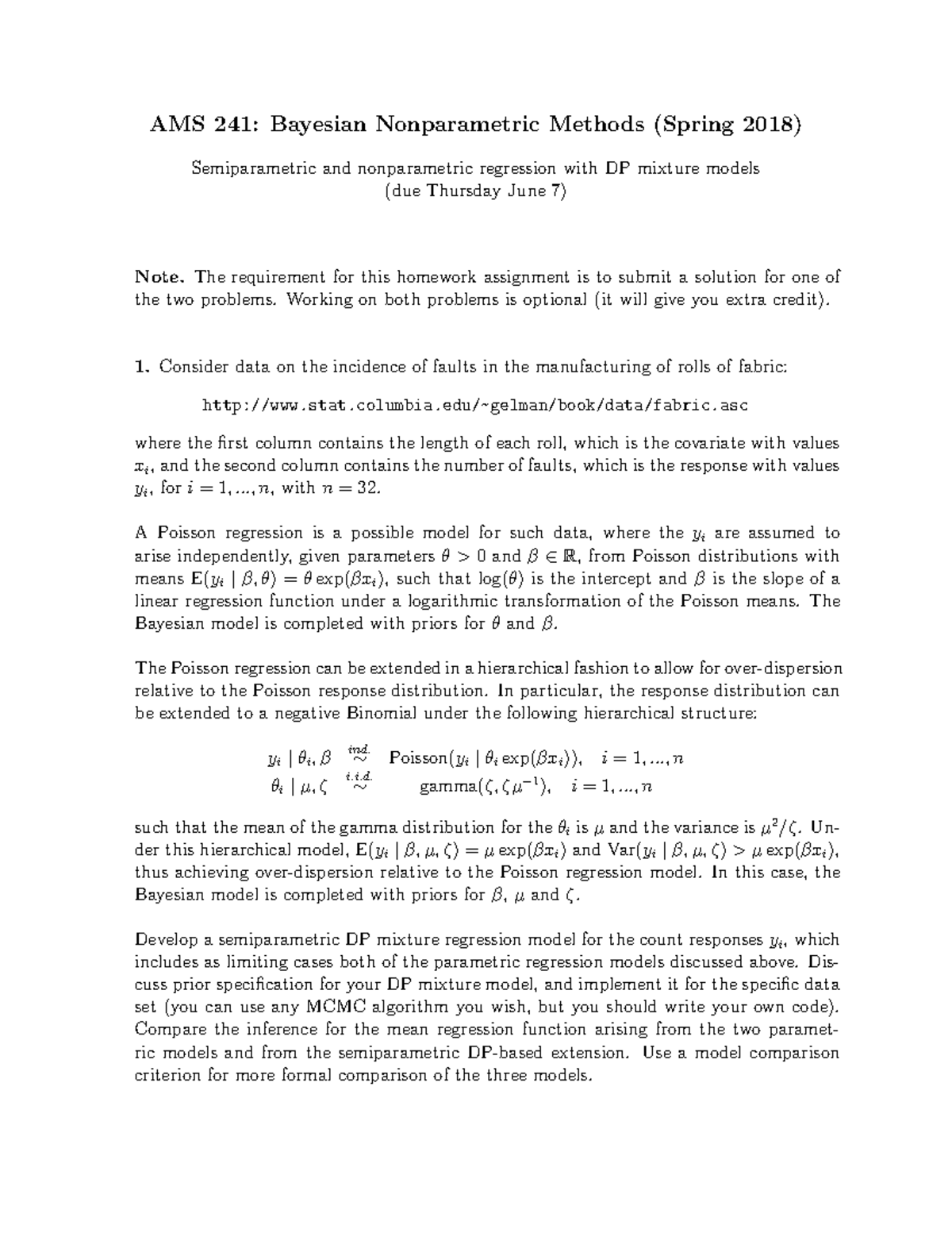 Hwk4 Ams241 Bayesian Nonparametric Methods Ams 241 Bayesian Nonparametric Methods Spring