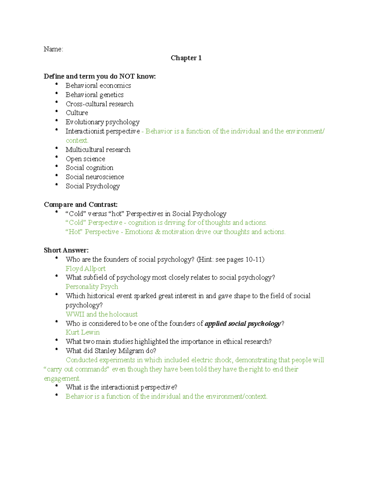 Ch1 HW - Notes on Chapter 1 - Name: Chapter 1 Define and term you do ...