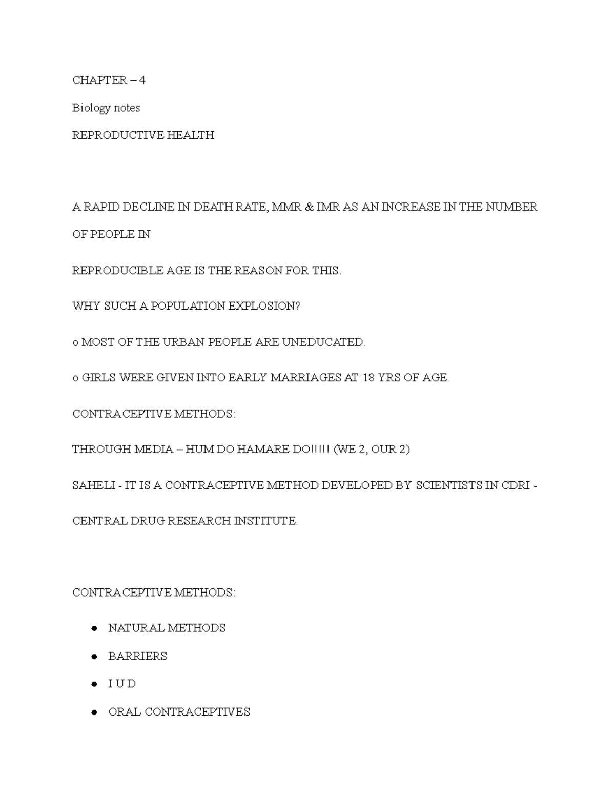 Chapter –4 Biology Notes 2 - CHAPTER – 4 Biology notes REPRODUCTIVE ...