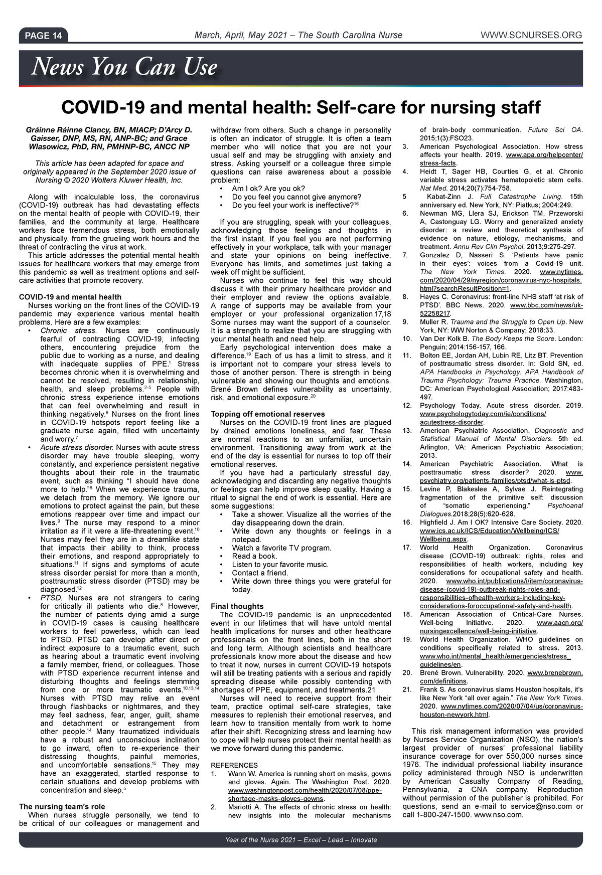 Covid 19 mental health article - PAGE 14 March, April, May 2021 – The ...