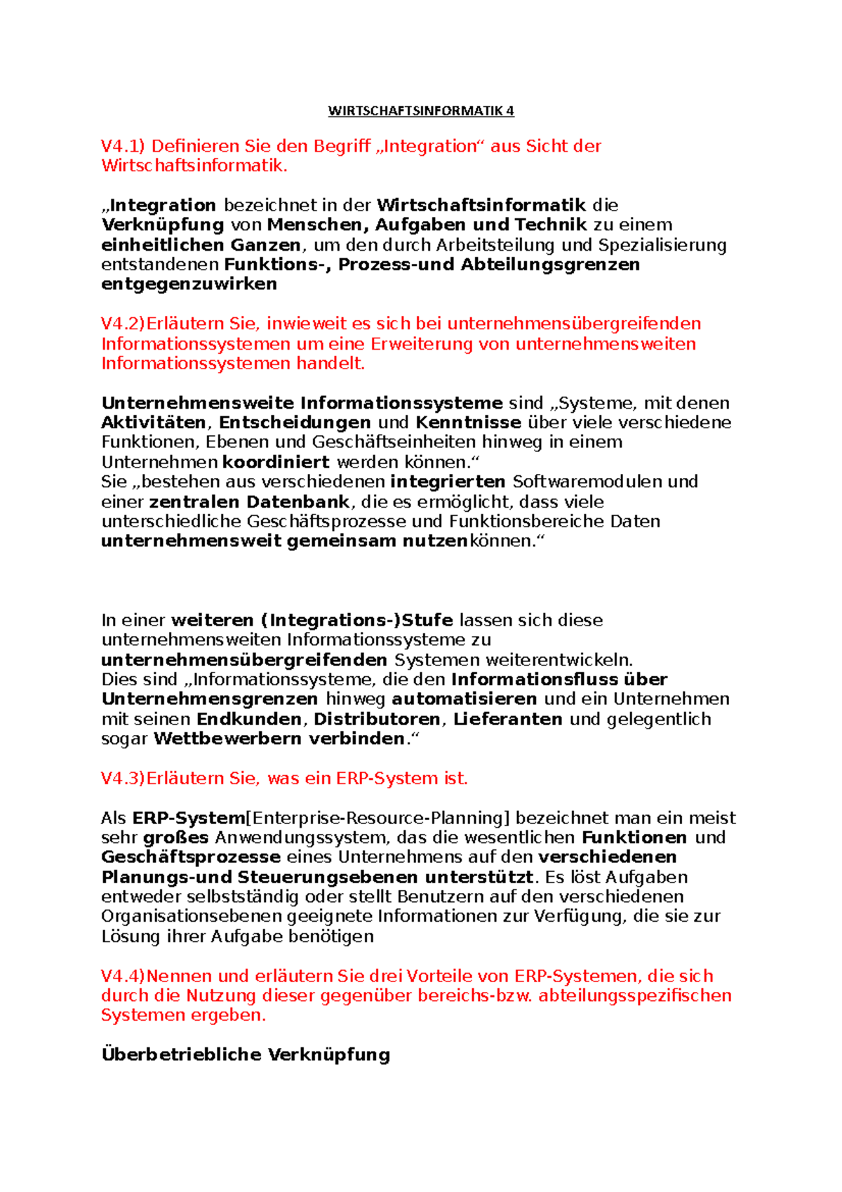 Wirtschaftsinformatik 4 - WIRTSCHAFTSINFORMATIK 4 V4) Definieren Sie ...