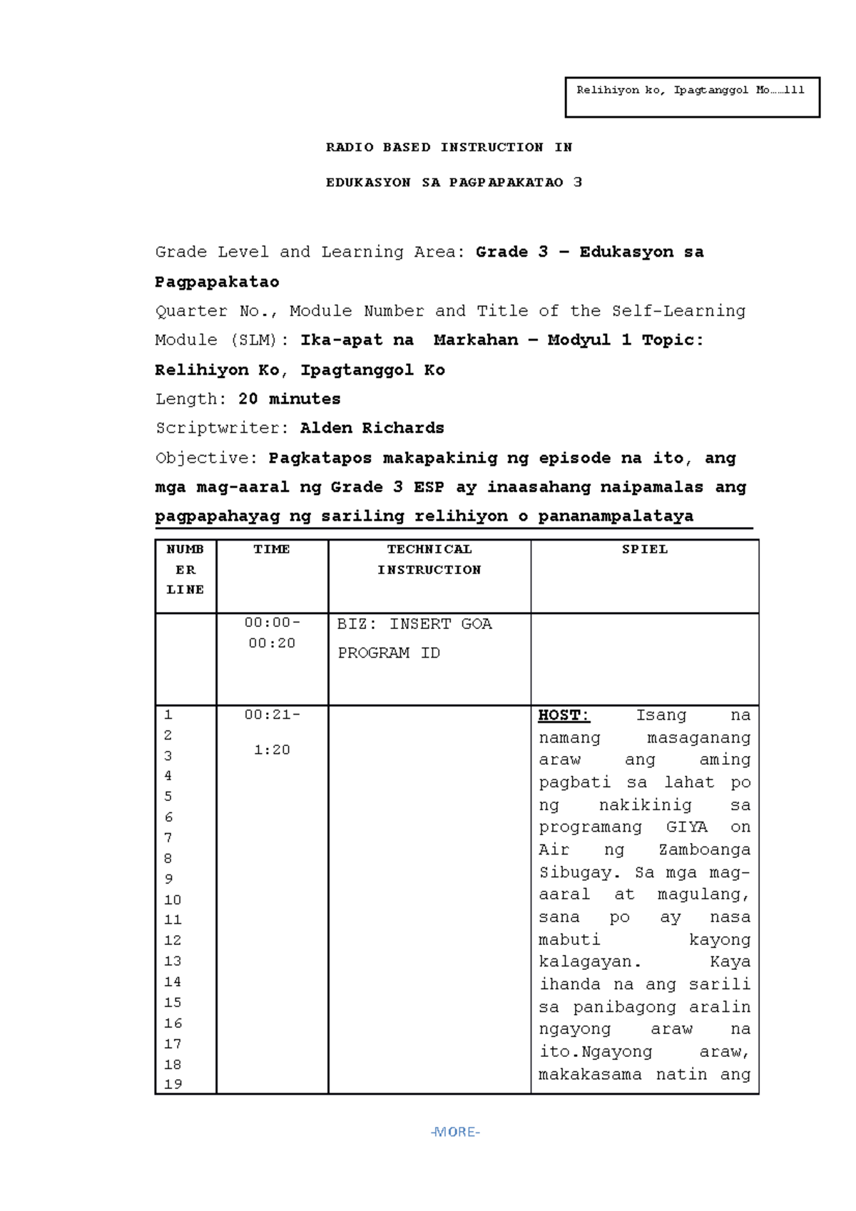 Sample Radio script 3 Final - RADIO BASED INSTRUCTION IN EDUKASYON SA ...