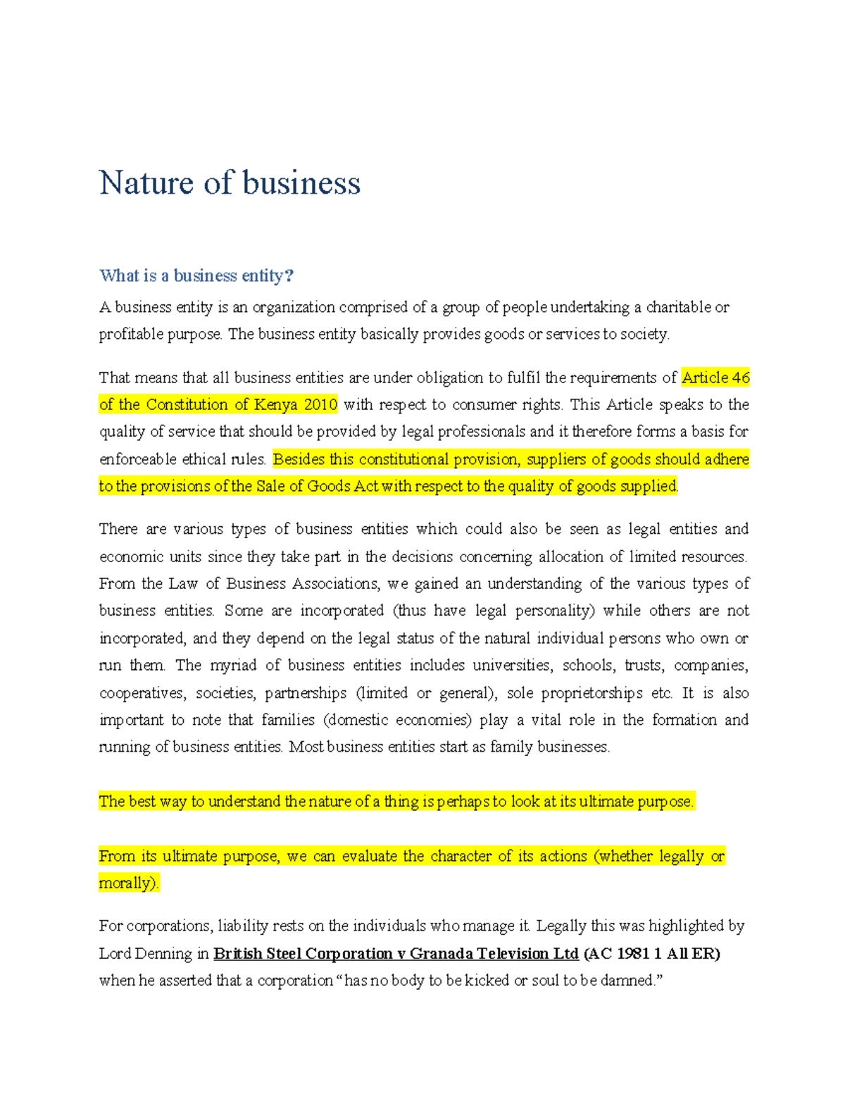 Lesson 3- Nature of Business - Nature of business What is a business ...
