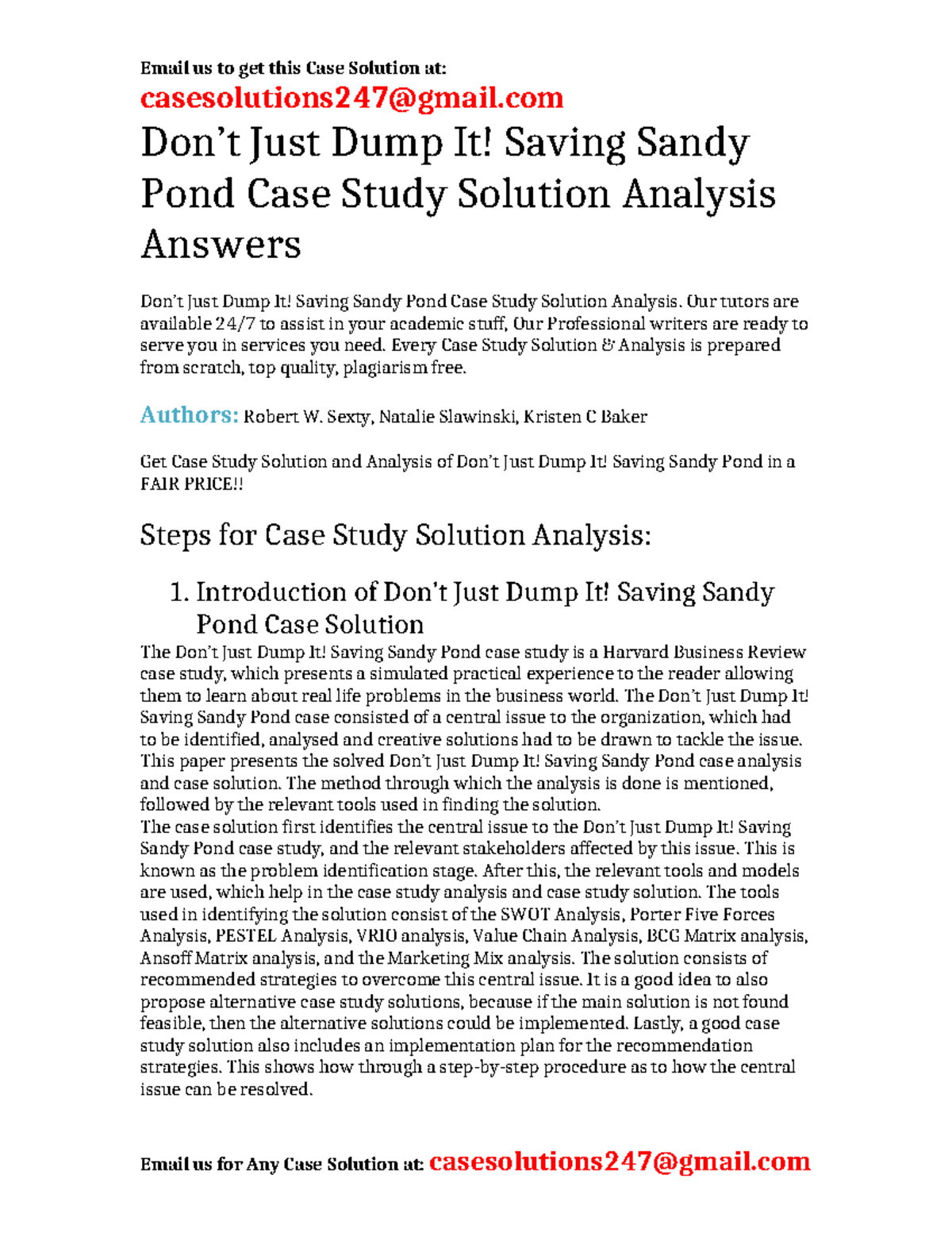 SOLUTION Don't Just Dump It Saving Sandy Pond - casesolutions247@gmail Don’t Just Dump It ...
