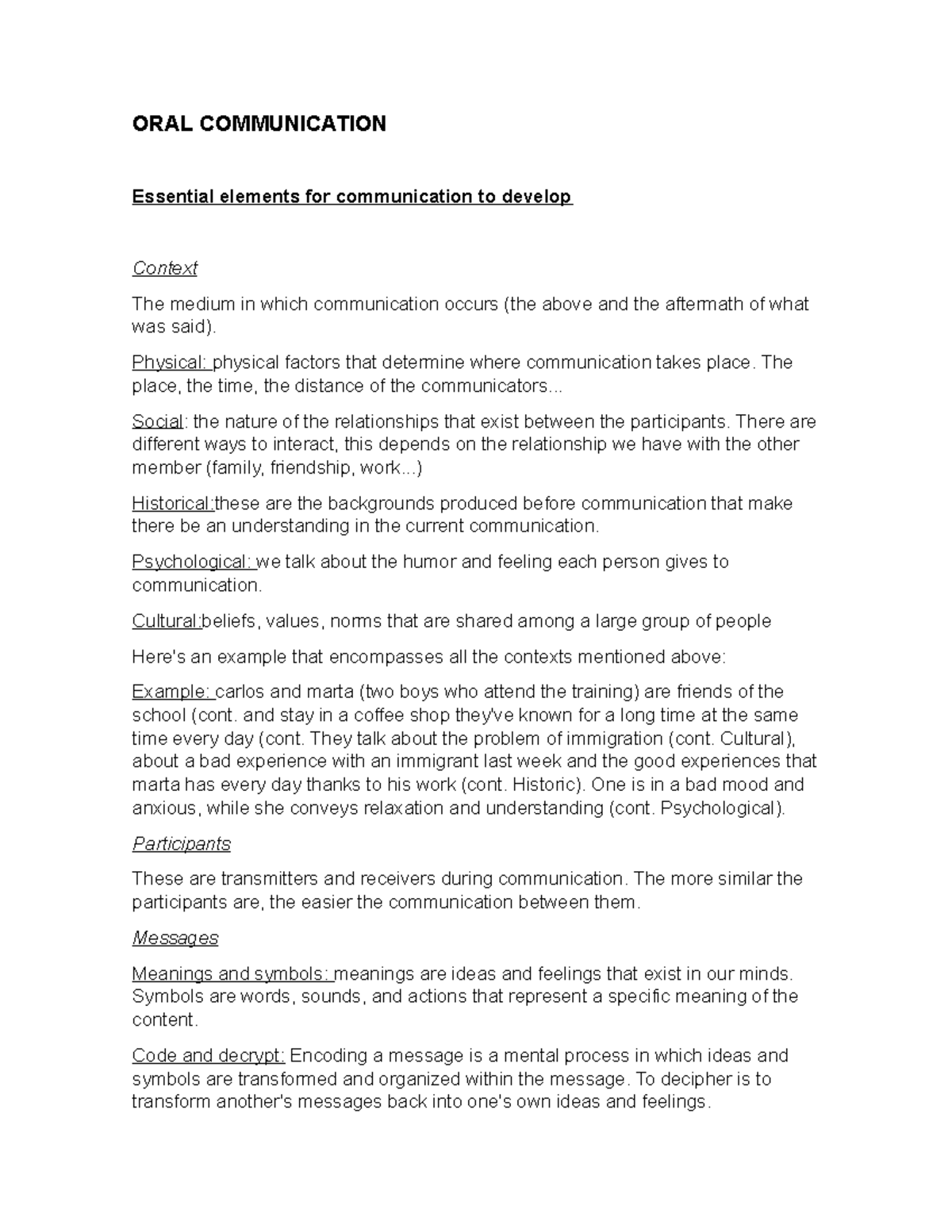 ORAL Communication - ORAL COMMUNICATION Essential elements for ...