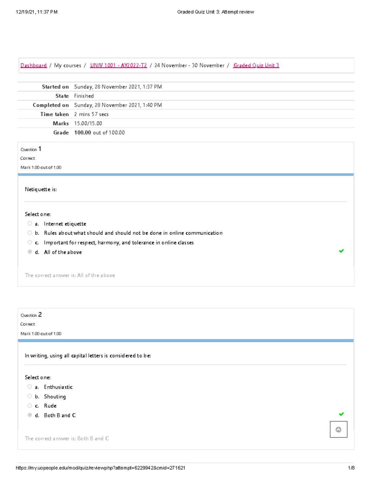 Graded Quiz Unit 3 Attempt review - Started on Sunday, 28 November 2021 ...