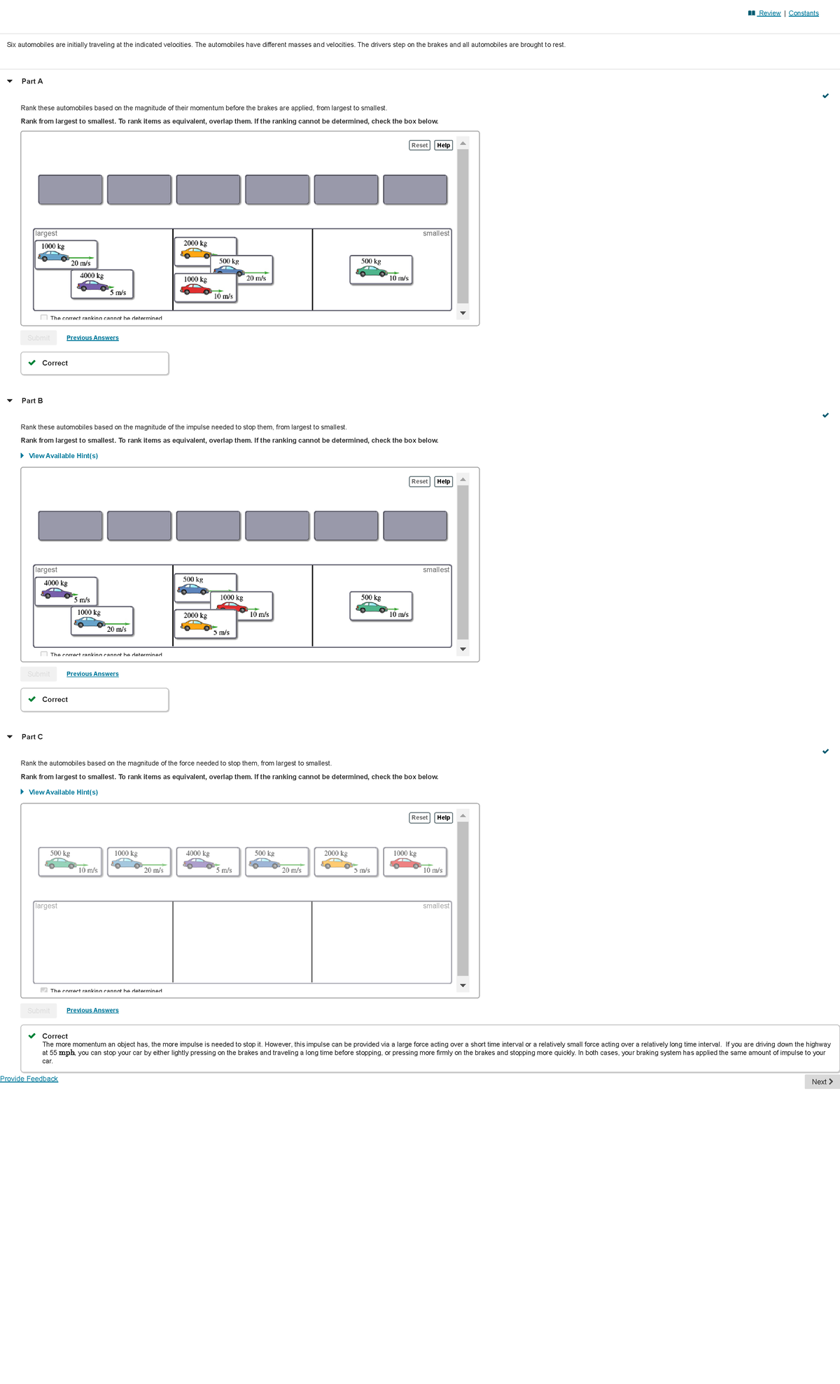 Mastering Physics Ch 08 HW, Impulse and Momentum Ranking - Next Six ...