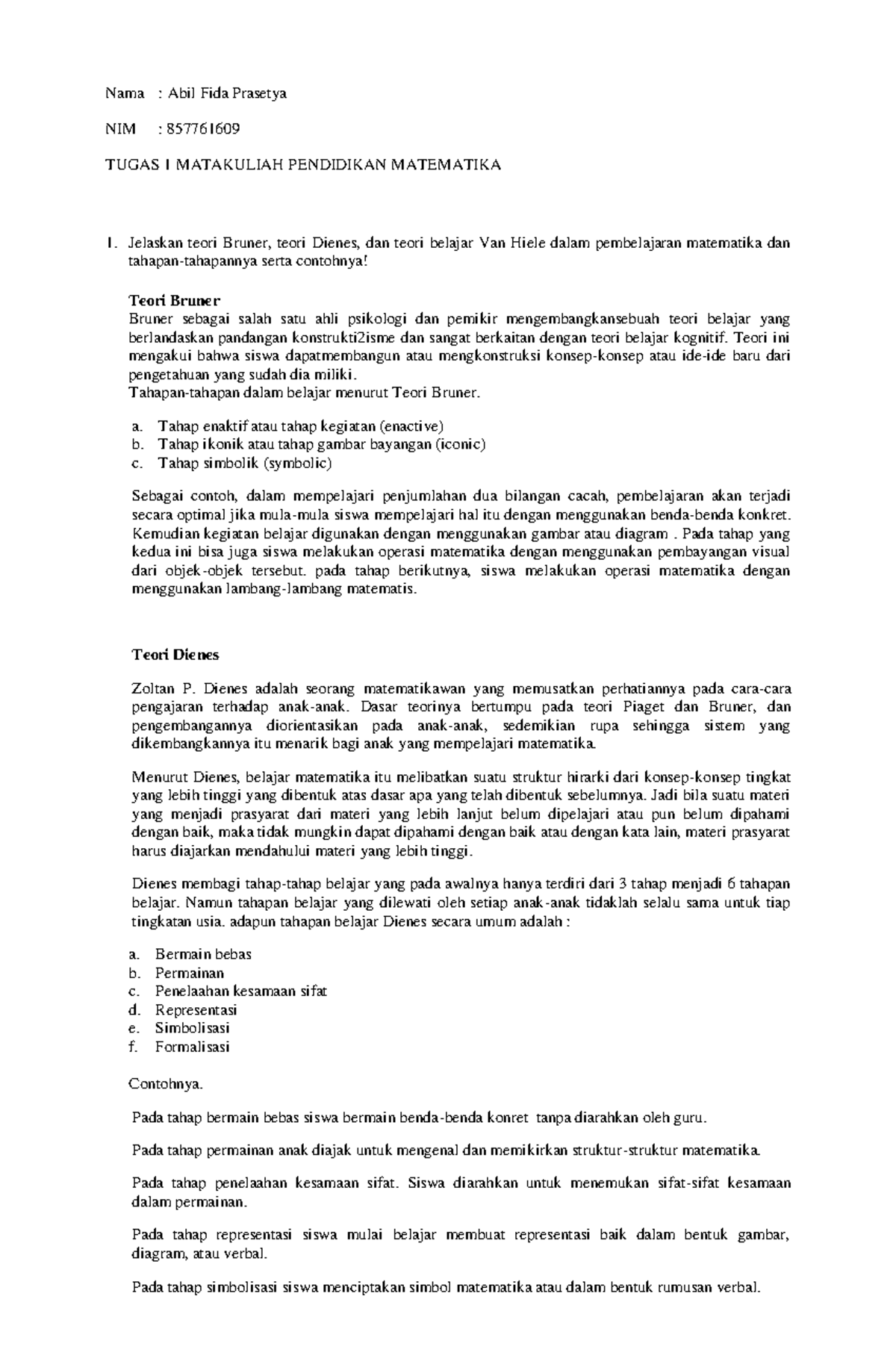 Tugas 1 Pendidikan Matematika - Nama : Abil Fida Prasetya NIM ...