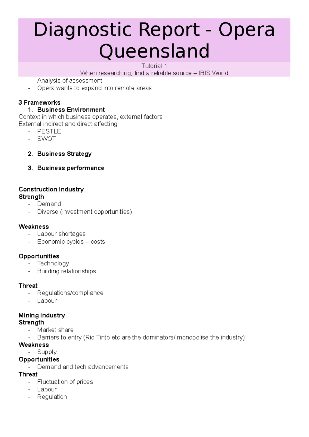 Tutorial 1 - yes - Diagnostic Report - Opera Queensland Tutorial 1 When ...