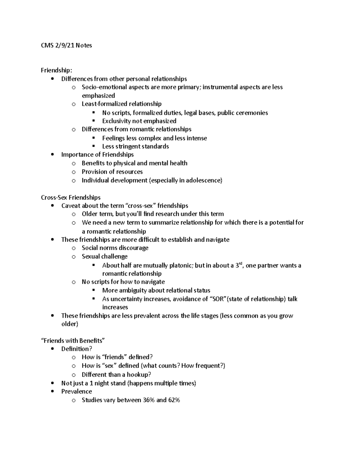 CMS 2:9:21 notes - Dr. Rene Dailey - CMS 2/9/21 Notes Friendship ...