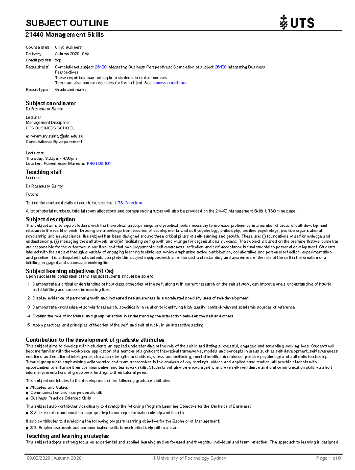 Subject Outline Management Skills - SUBJECT OUTLINE 21440 Management ...