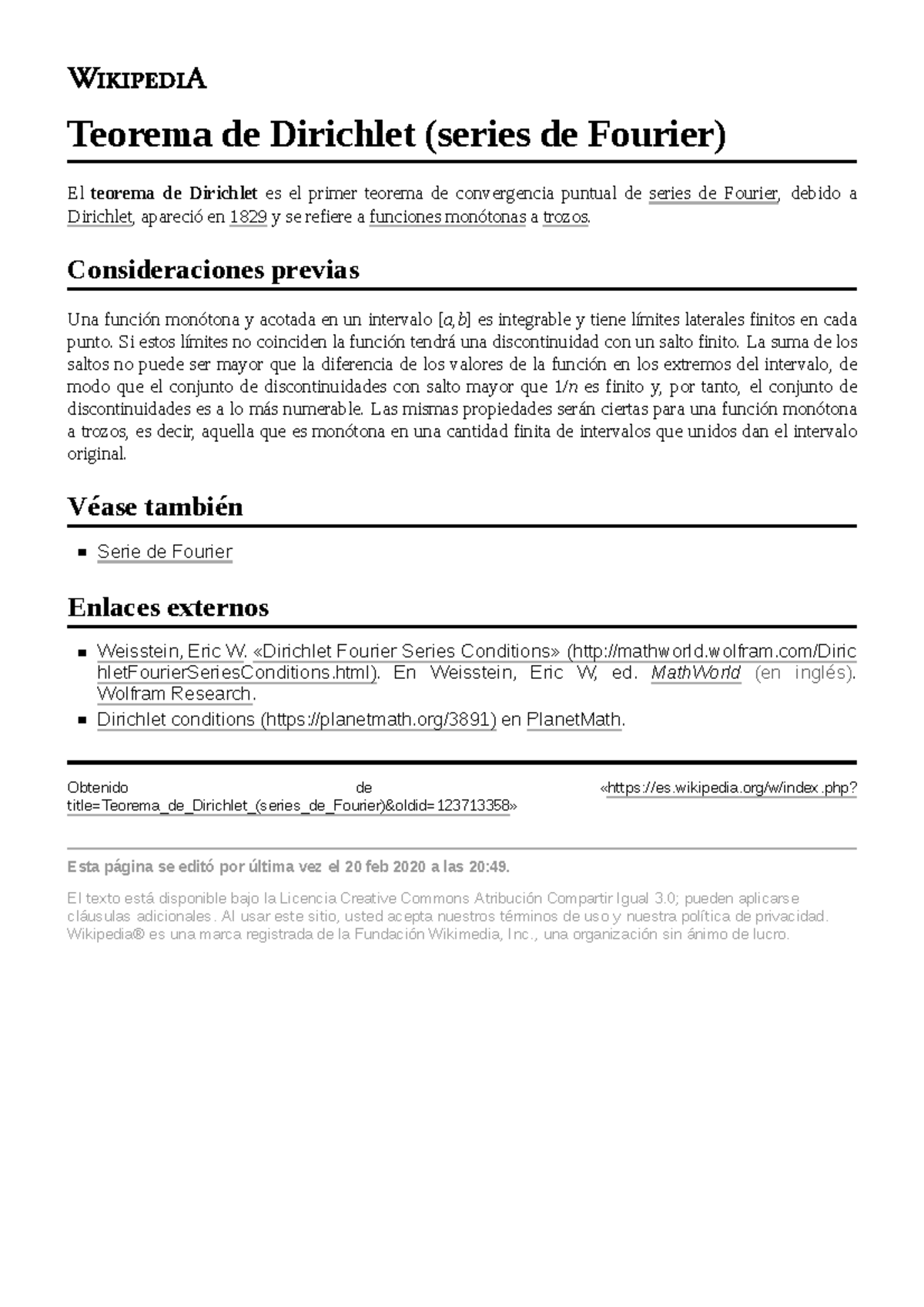 Teorema de Dirichlet (series de Fourier) - Una función monótona y ...