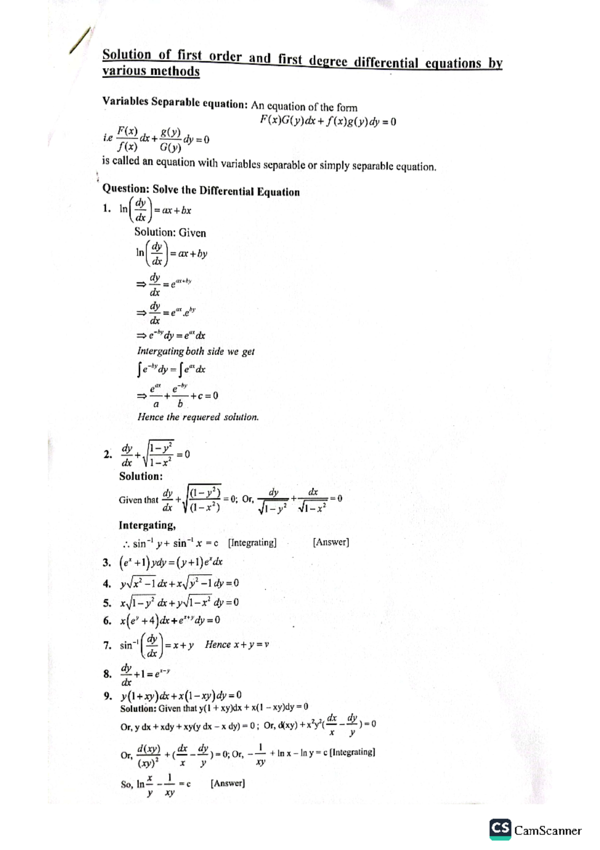 Order & Degree-1(2)sheet-2 - Solution of first order and first degree differential equations ...