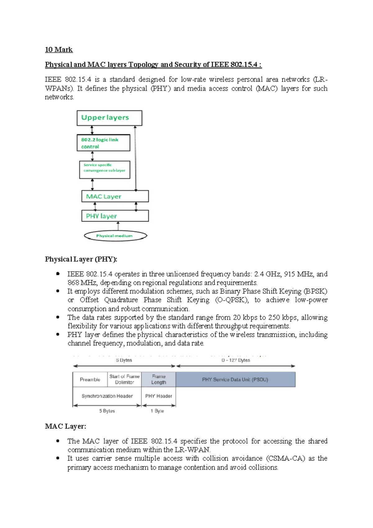 Unit II IOT - IOT chap 2 - 10 Mark Physical and MAC layers Topology and Security of IEEE 802.15 ...