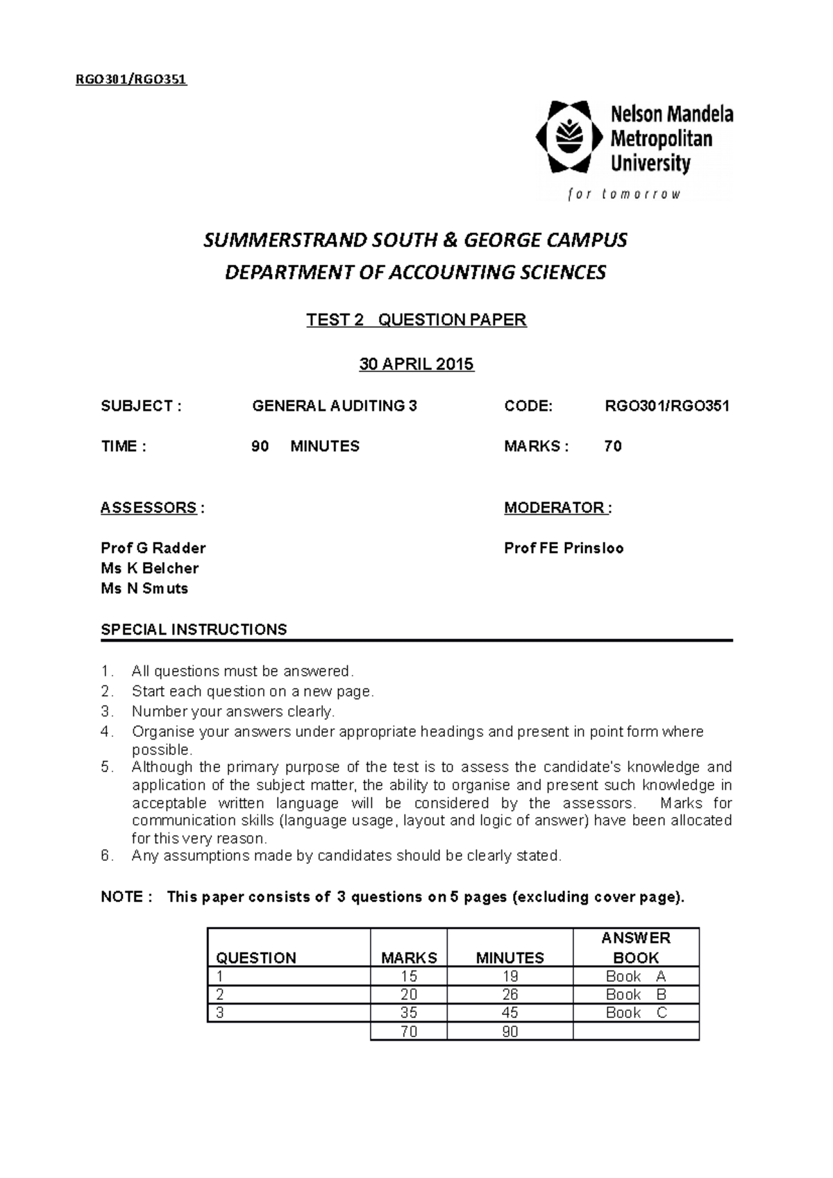 2015 RGO301 TEST 2 Questions - SUMMERSTRAND SOUTH & GEORGE CAMPUS ...