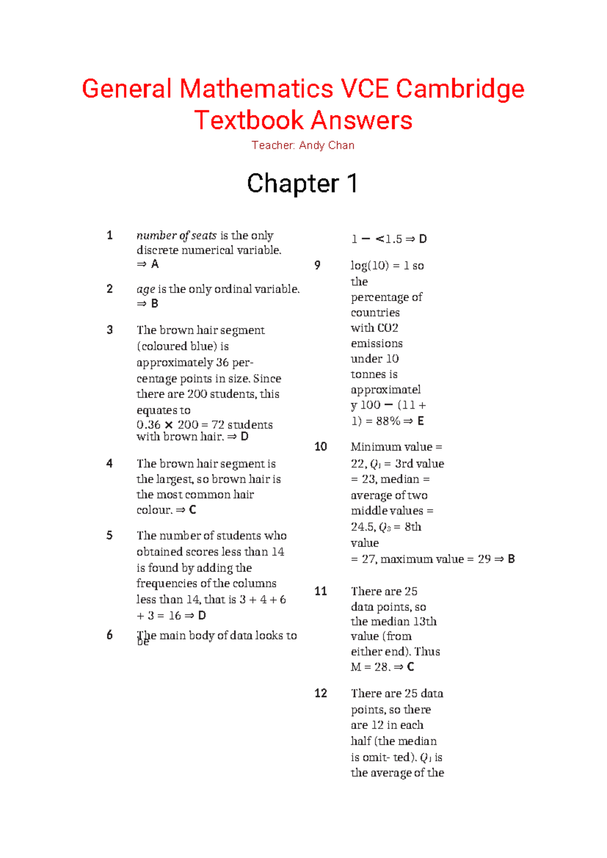 General Mathematics VCE Cambridge Textbook Answers - General ...