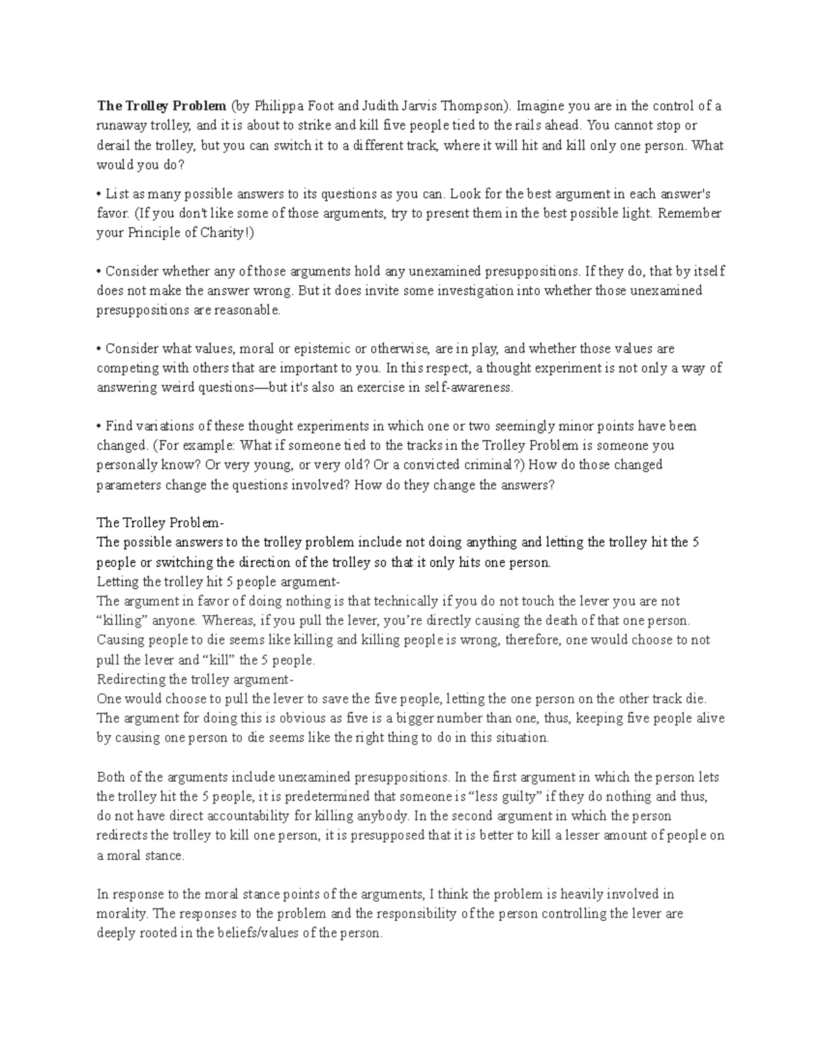 PHI 108 Module 14 - The Trolley Problem (by Philippa Foot and Judith ...