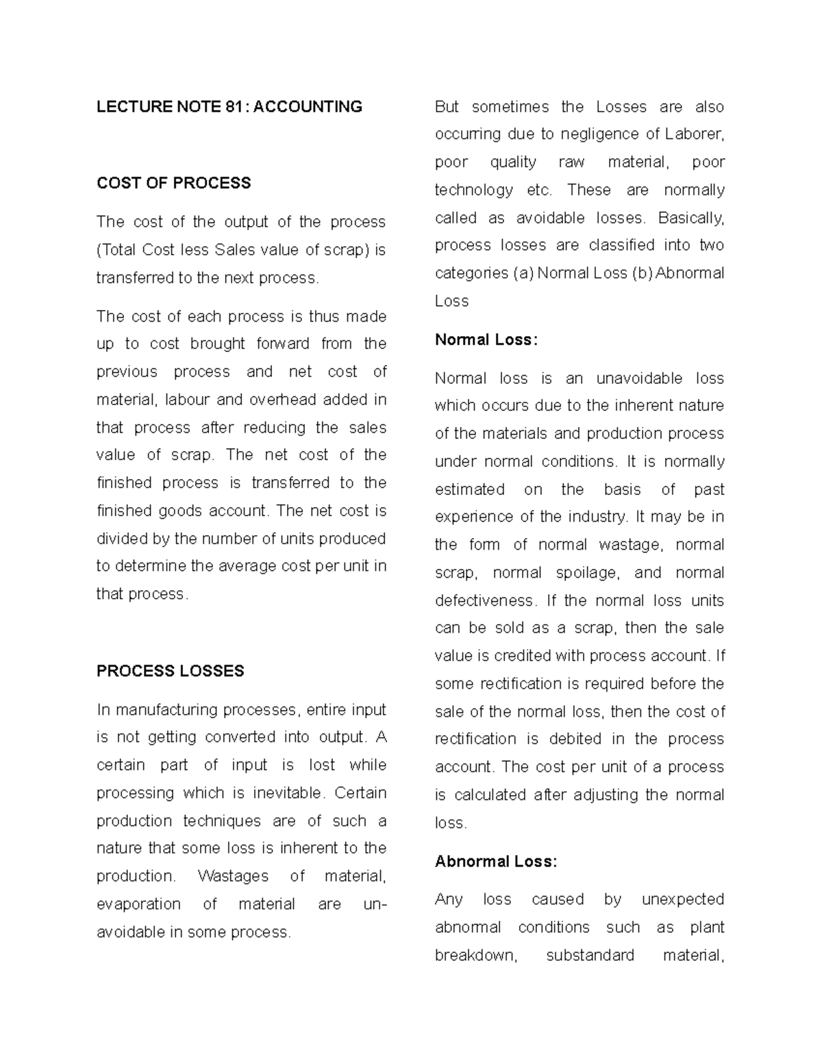 Lecture Note 81 Accounting - LECTURE NOTE 81: ACCOUNTING COST OF ...