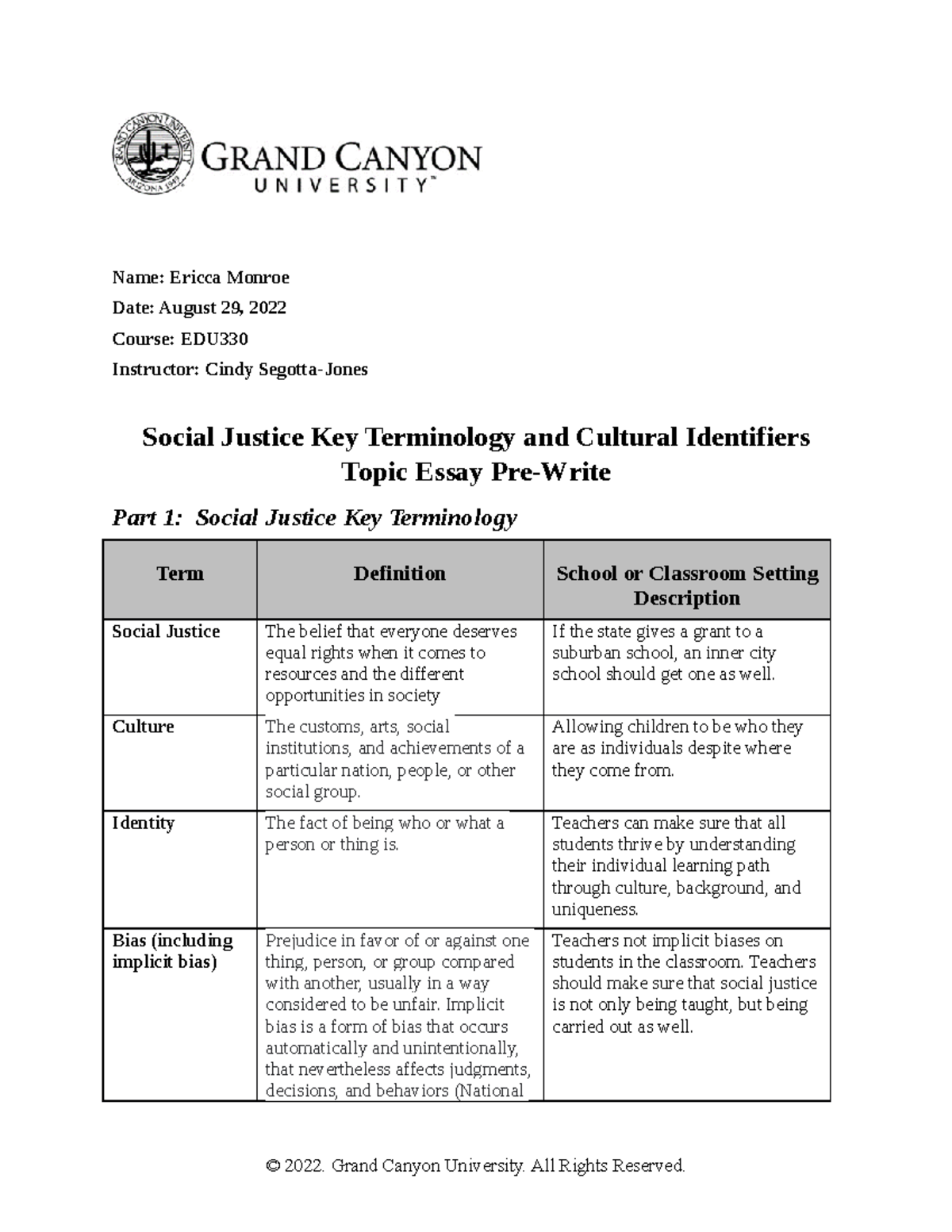 EDU330EMonroe WK 1 - Week 1 Sunday Assignment - Name: Ericca Monroe ...