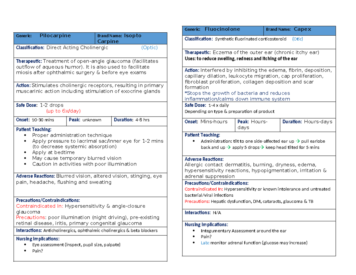 Fluocinolone- med card - Generic: Pilocarpine Brand Name: Isopto ...