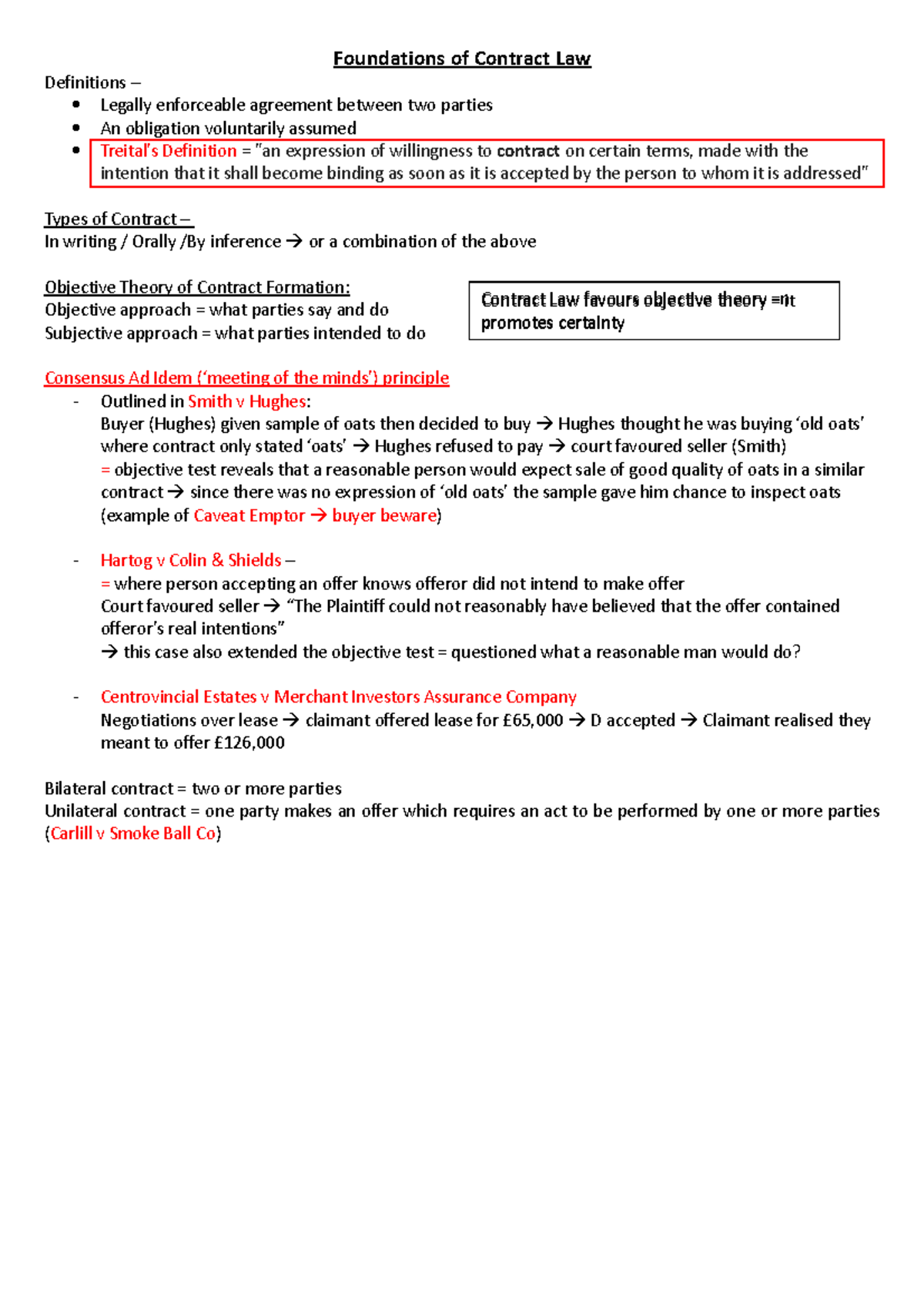 1. Foundations of Contract Law - Foundations of Contract Law Definitions – Legally enforceable ...