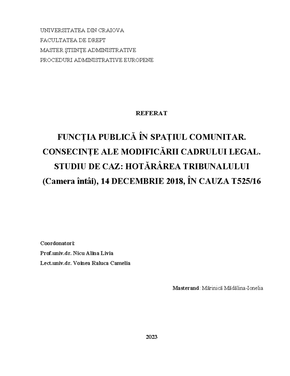 Referat - tema semestru - UNIVERSITATEA DIN CRAIOVA FACULTATEA DE DREPT ...
