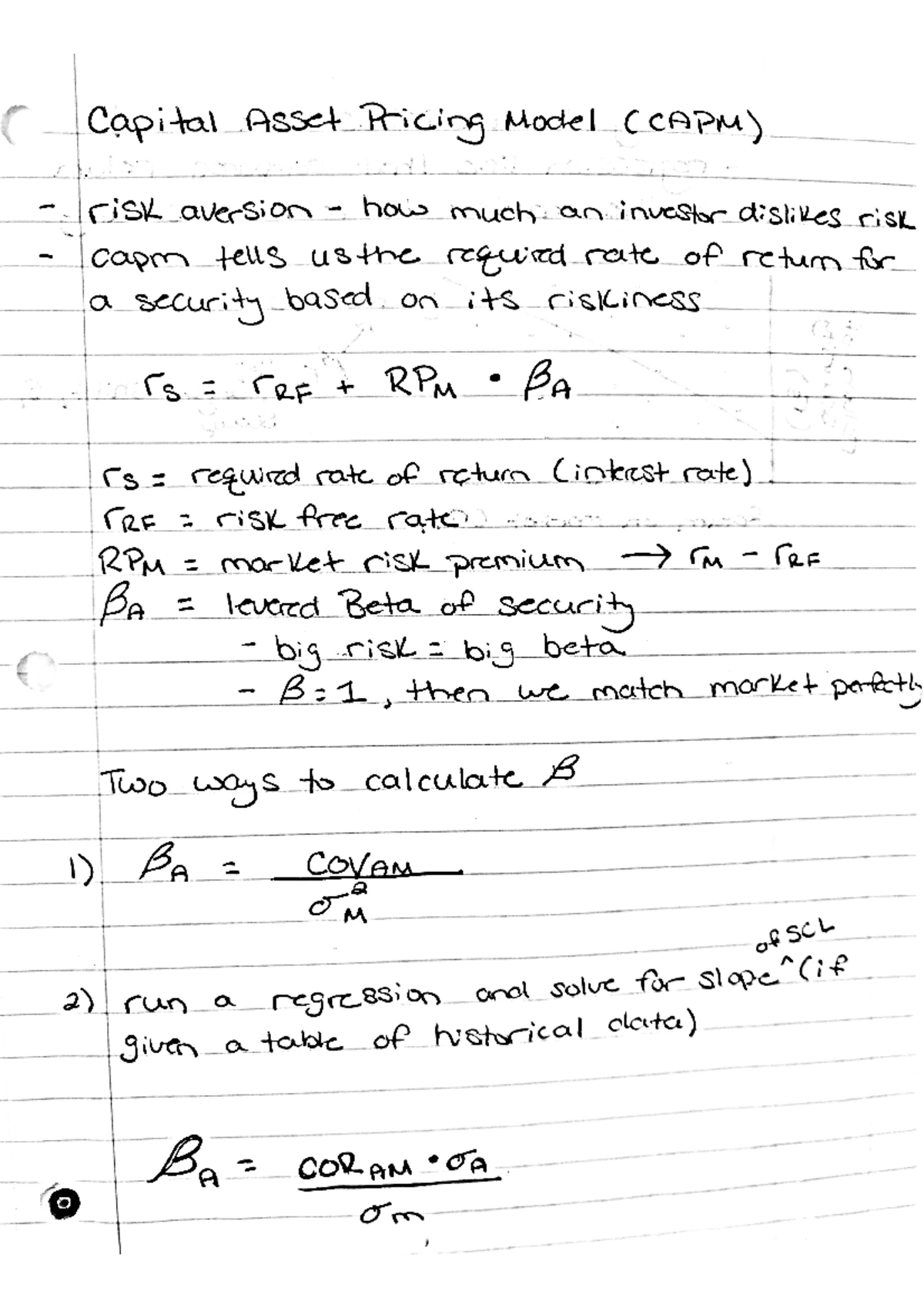 CAPM Notes and Examples - FIN 3403 - Studocu