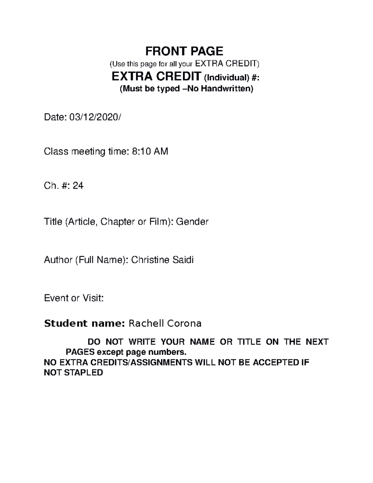 Chapter 24 - FRONT PAGE (Use this page for all your EXTRA CREDIT) EXTRA ...