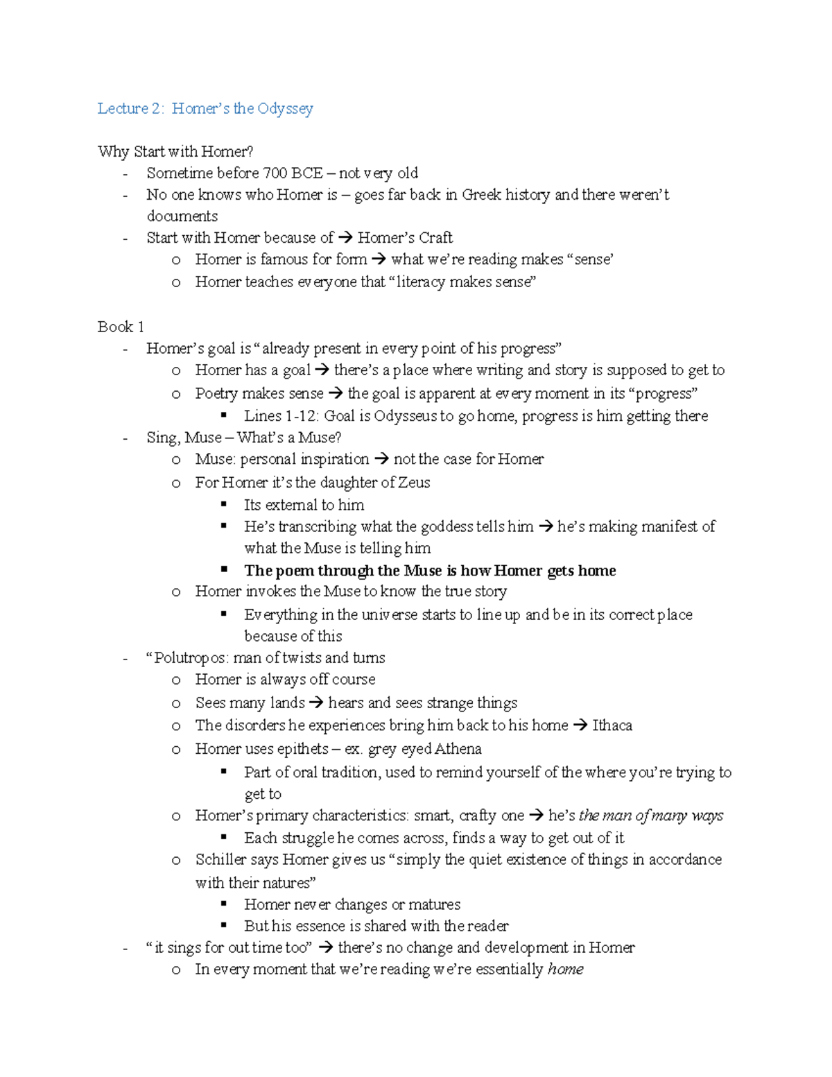 ENG150 Lecture Notes - Lecture 2: Homer’s the Odyssey Why Start with ...