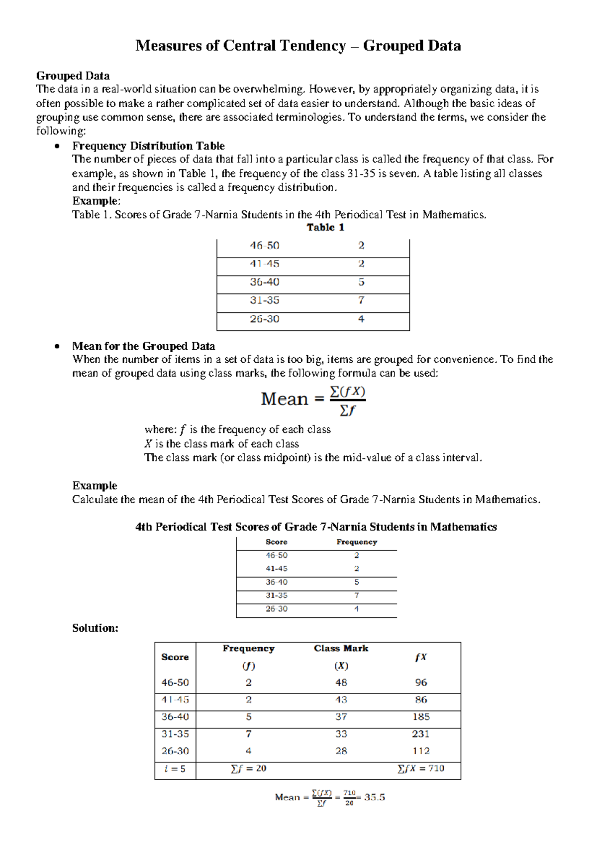 Measures Central Tendency and Dispersion Lecture Note - Measures of ...