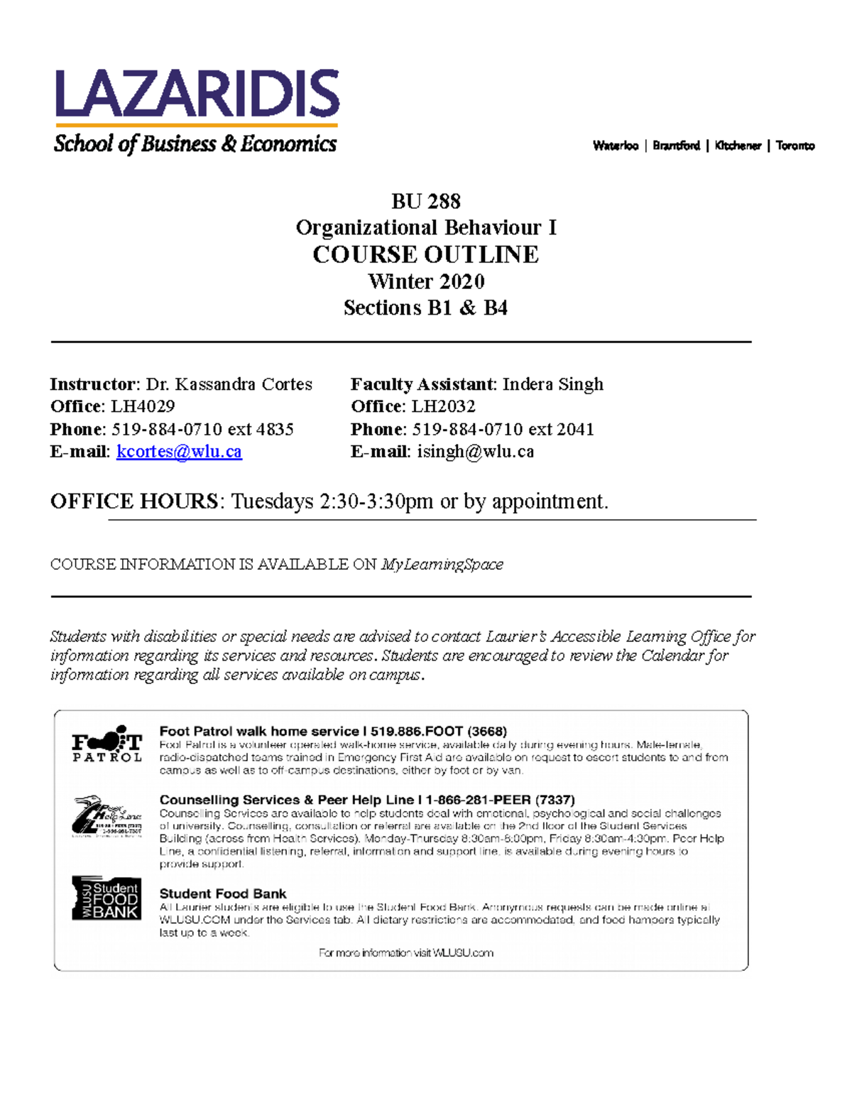 BU288 W2020 course outline Sections B1 & B4 - BU 288 Organizational ...