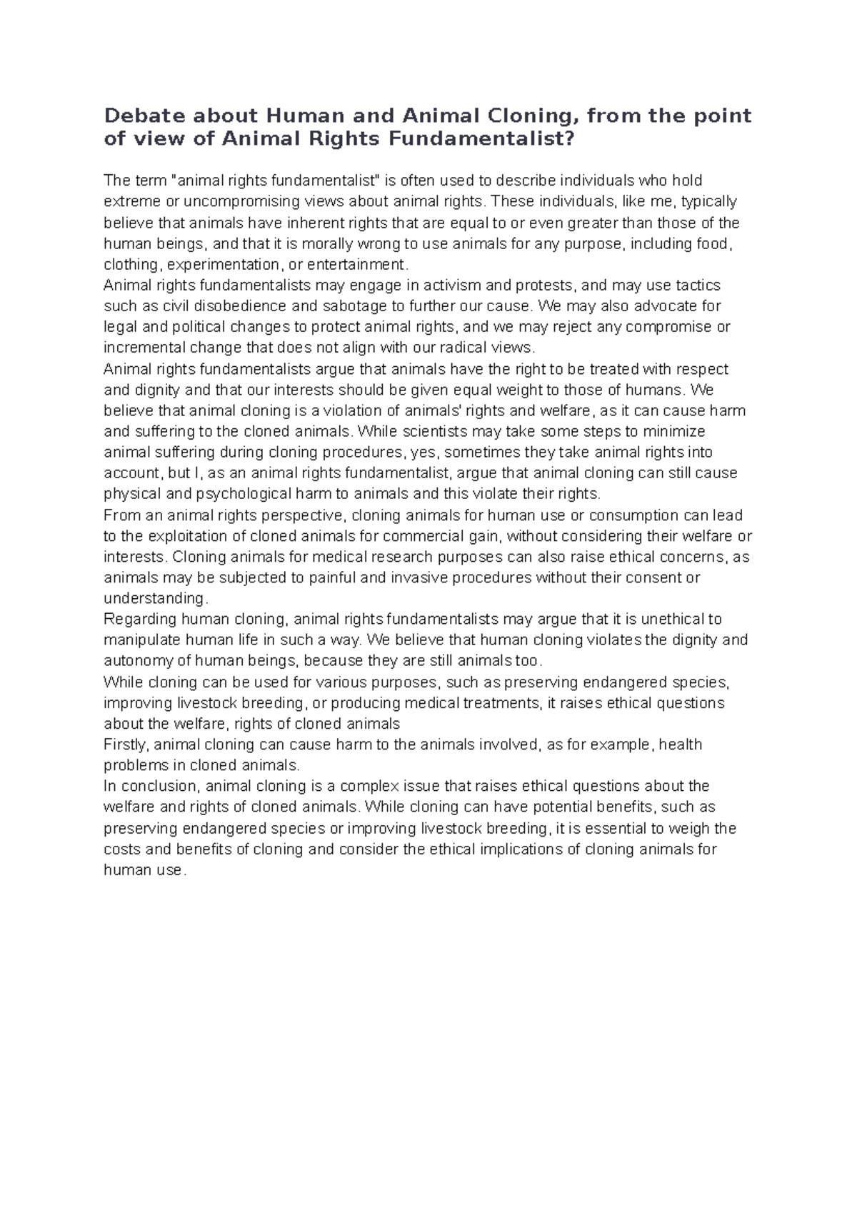 Debate about human and animal cloning - These individuals, like me ...