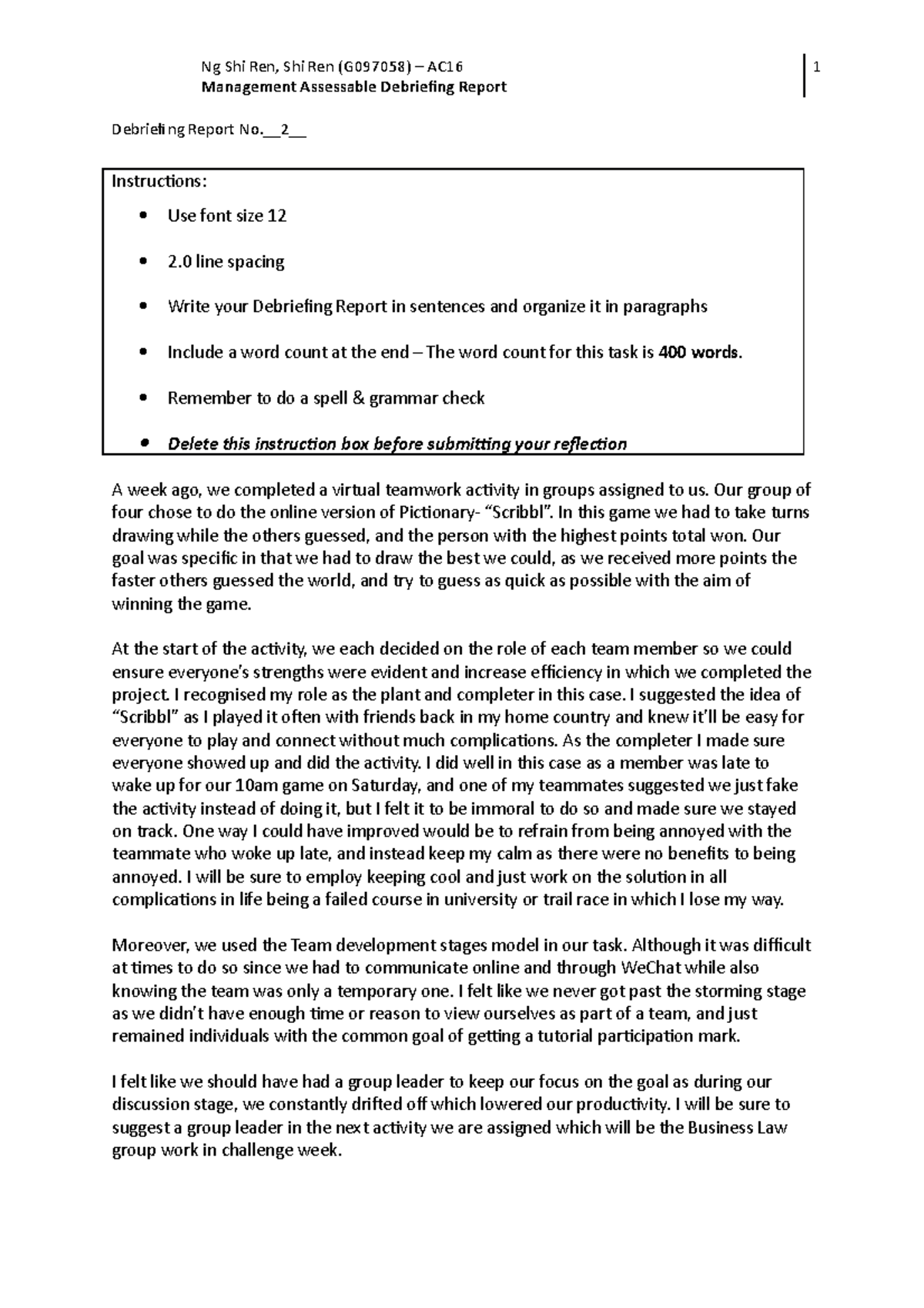 FS2020 MAN Debriefing Reports 1 2 Template-2 - UNSW Sydney - Studocu