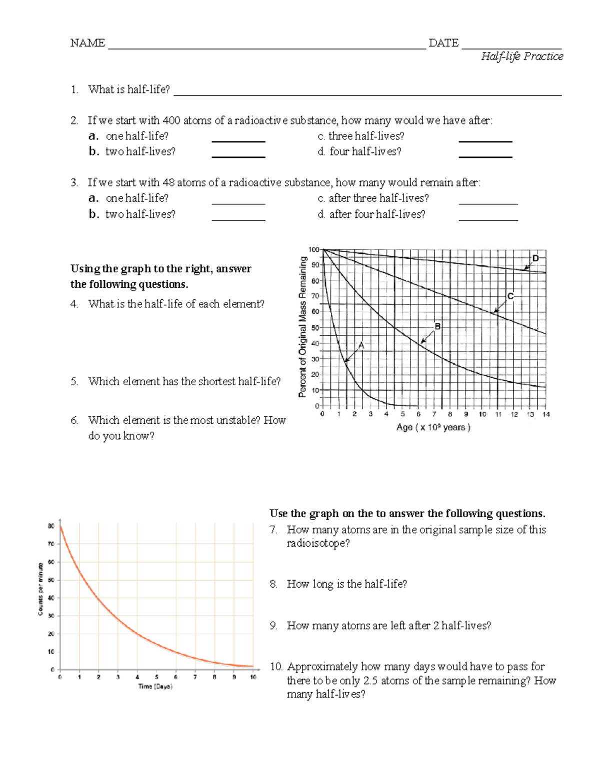 Ch 10 Half-Life Work - Exam Style Questions - NAME - Studocu