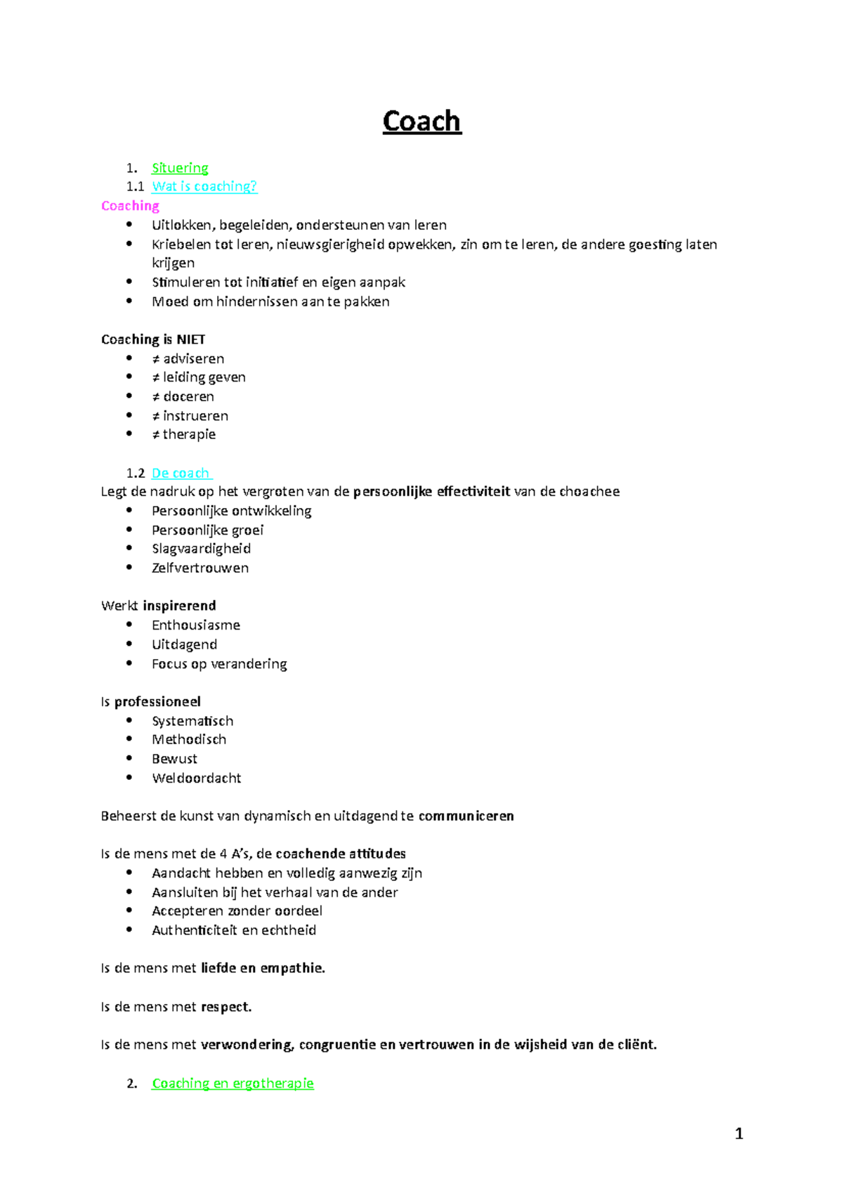 Samenvatting - Coach - Coach Situering 1 is coaching? Coaching ...