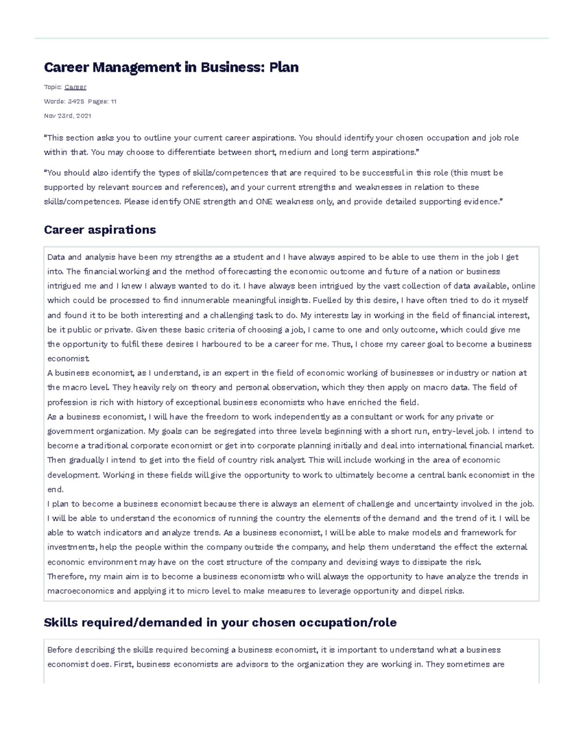 Career Management in Business- Plan Free Essay Example - Career ...