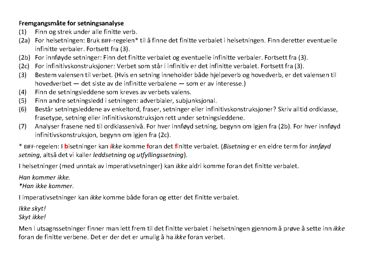 Fremgangsmåte setningsanalyse-1 - Fremgangsmåte for setningsanalyse (1) Finn og strek under alle ...