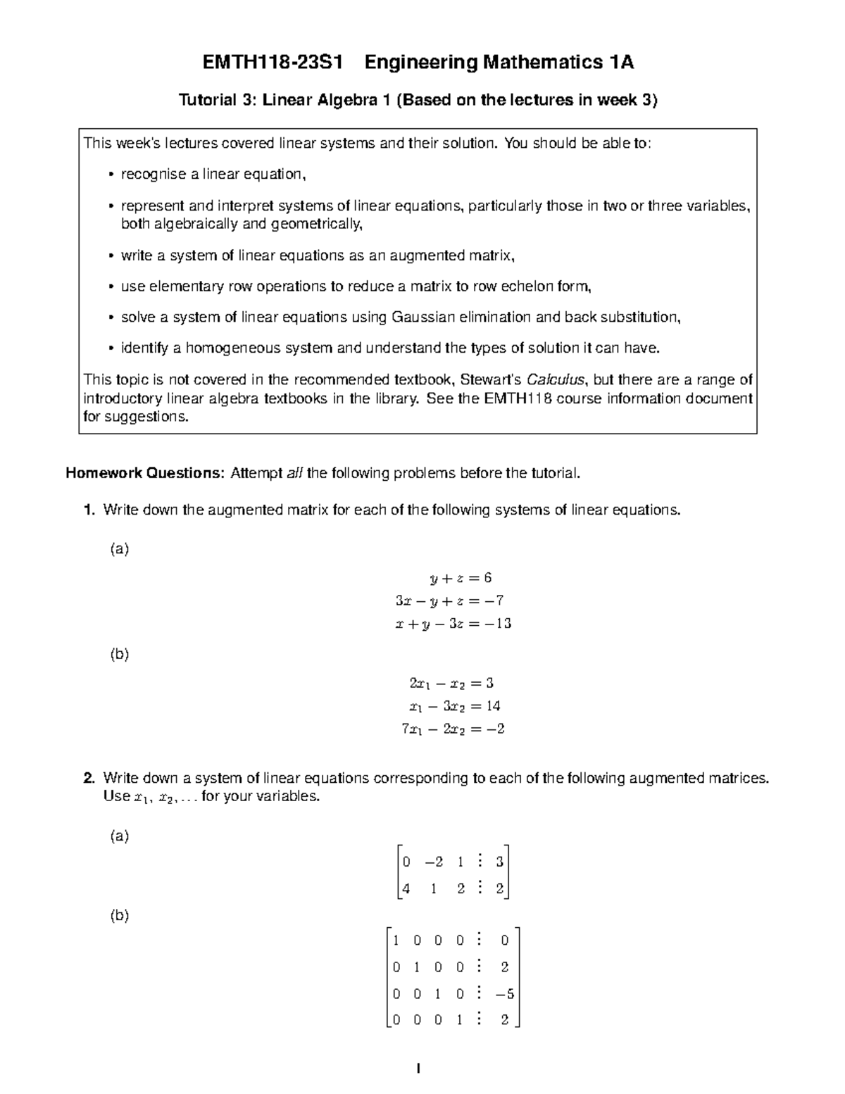 EMTH118-23S1 Tutorial 3 questions and answers - EMTH118-23S1 ...