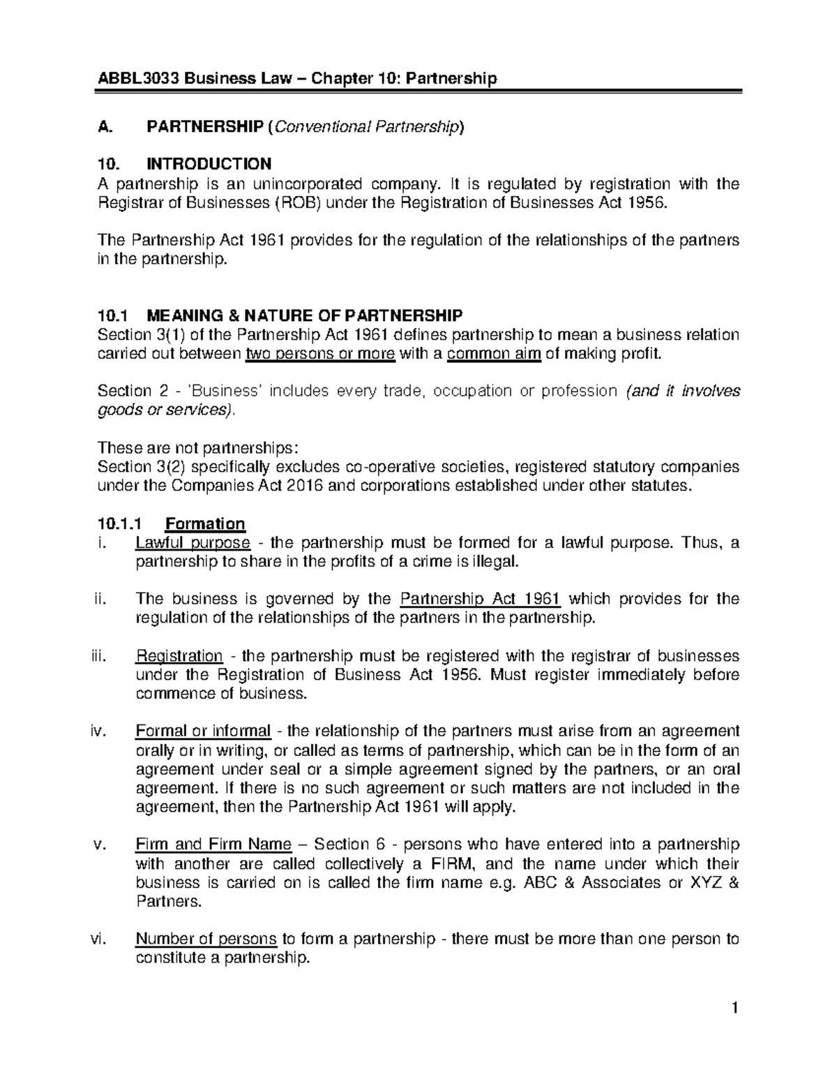 Chap 10 - Partnership - A. PARTNERSHIP (Conventional Partnership) 10 ...