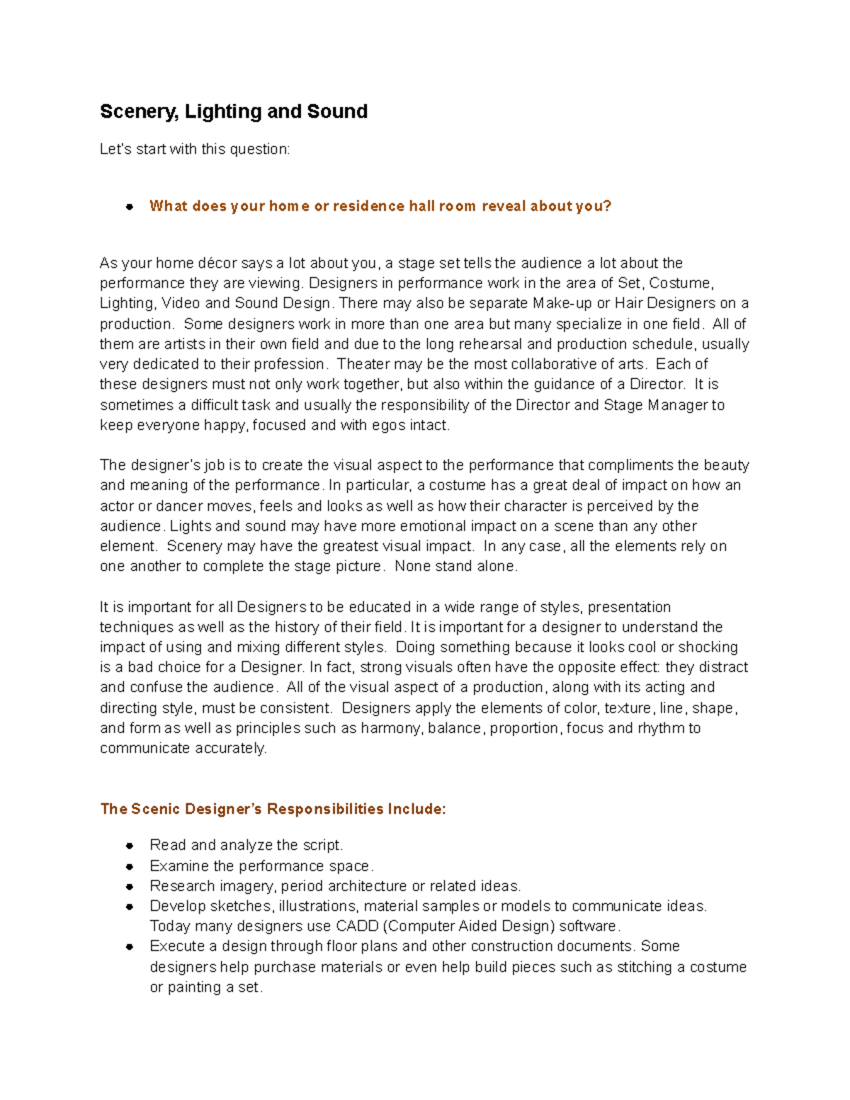 Scenery, Lighting and Sound - Scenery, Lighting and Sound Let’s start ...