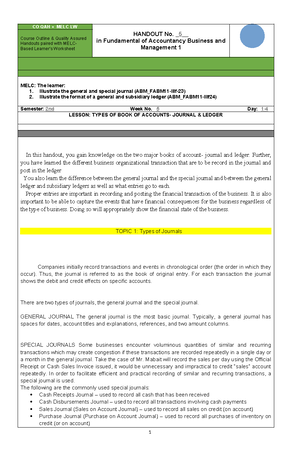 FABM1 Handout- week 4 - akdhfkash - CO QAH + MELC LW HANDOUT No. 4 in ...