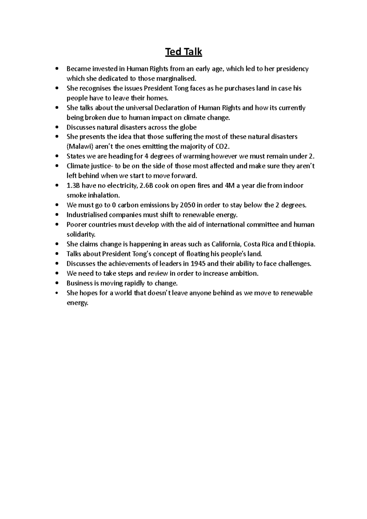 Ted Talk Notes Practcie - Ted Talk Became invested in Human Rights from ...