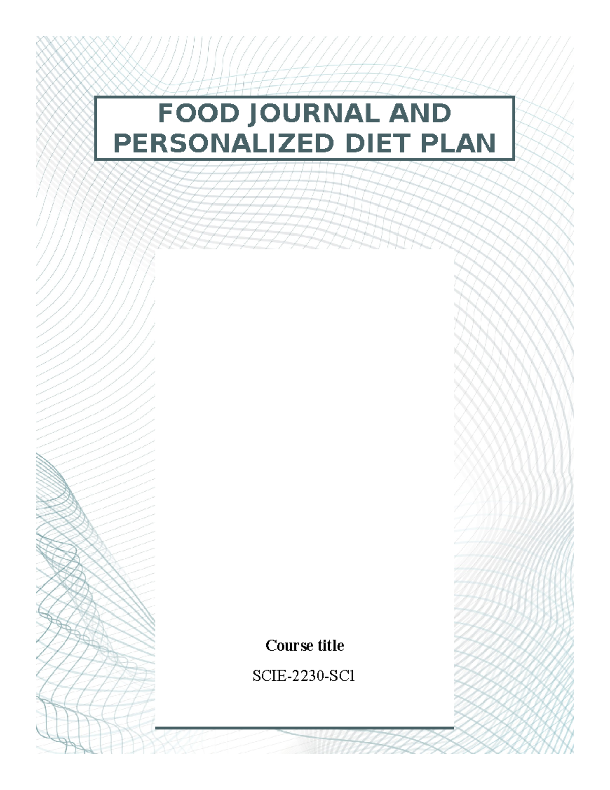 Food Journal Personalized Diet Plan - FOOD JOURNAL AND PERSONALIZED ...