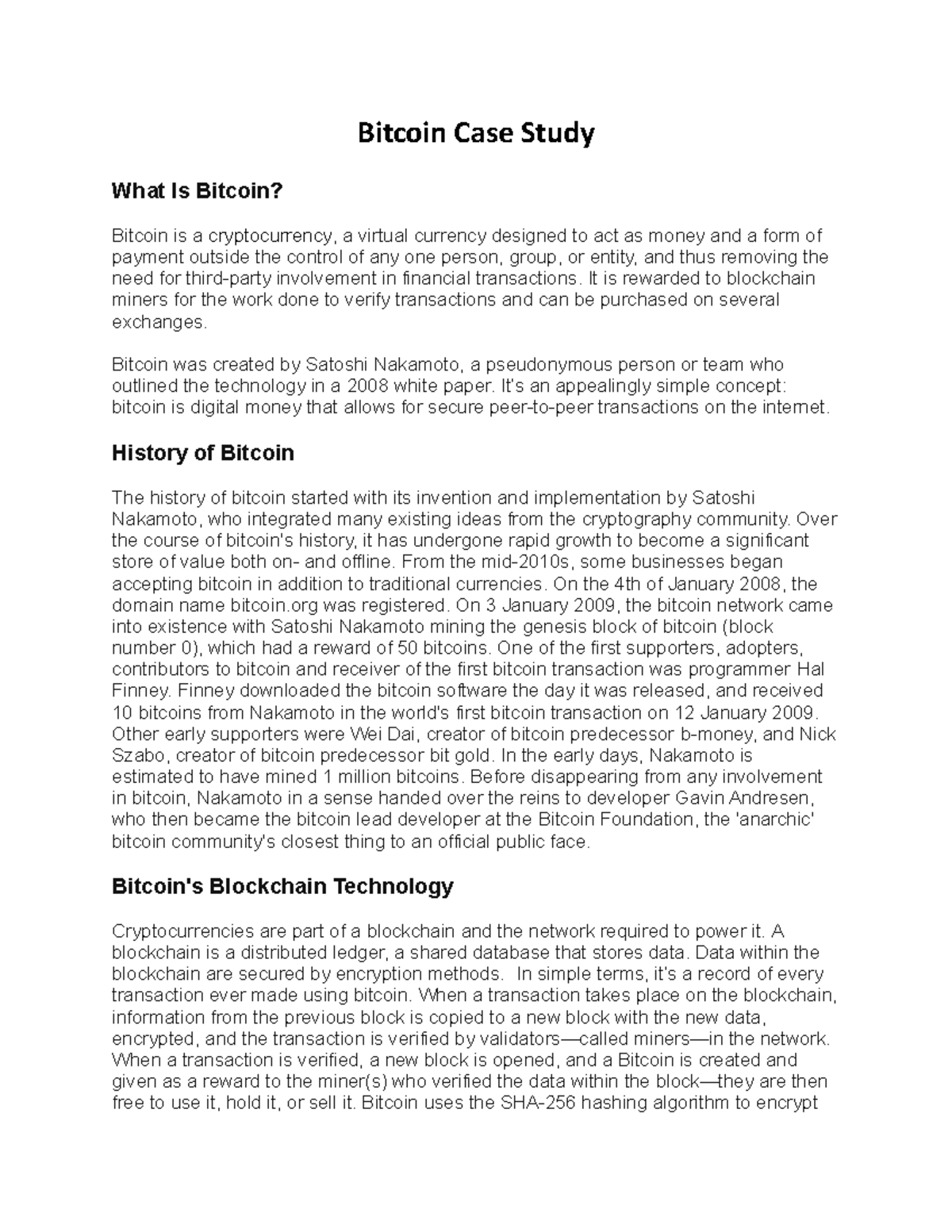 Bitcoin Case Study - case - Bitcoin Case Study What Is Bitcoin? Bitcoin ...